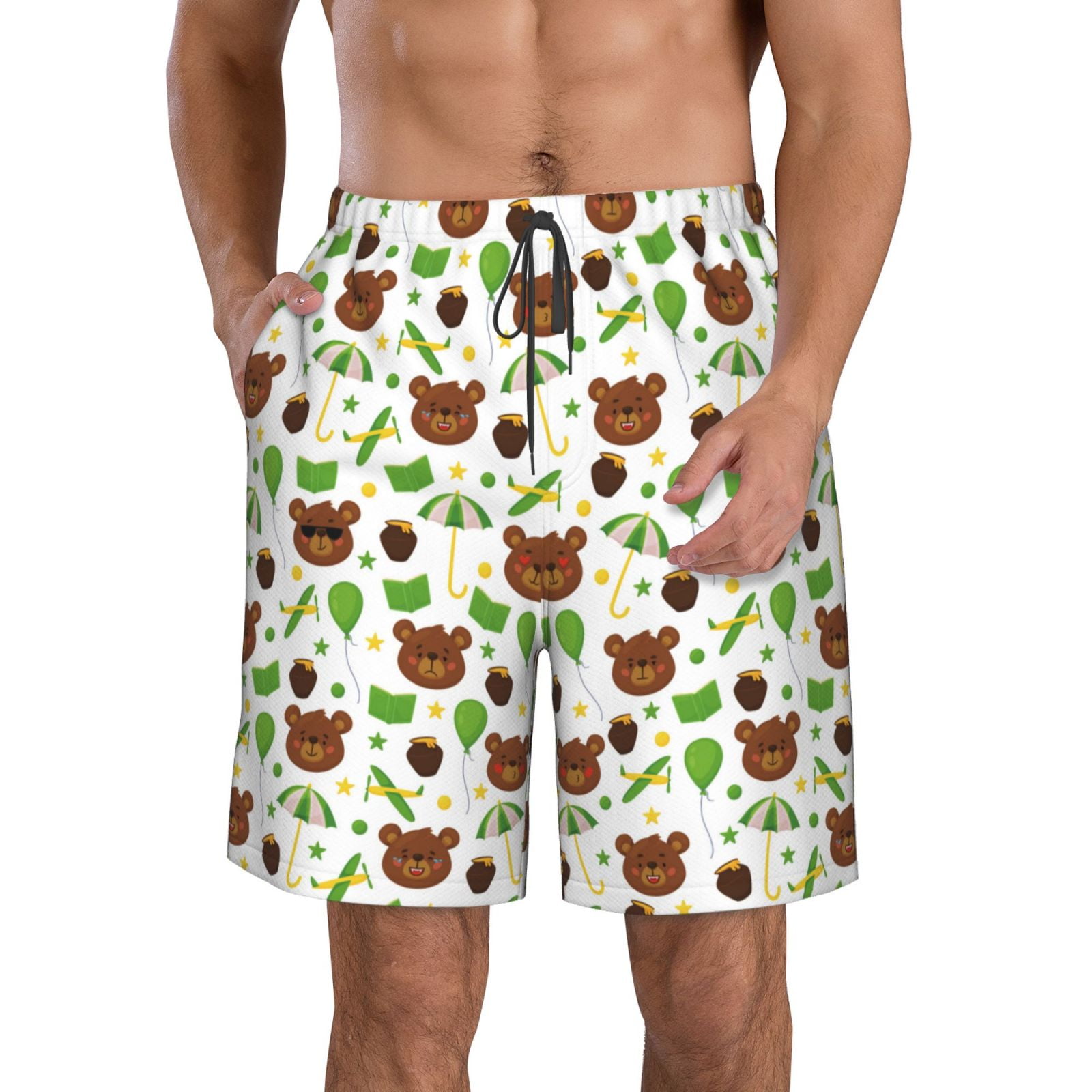 Cauagu Cute Bear Print Men's Swim Trunks,Hawaiian Bathing Suit ...