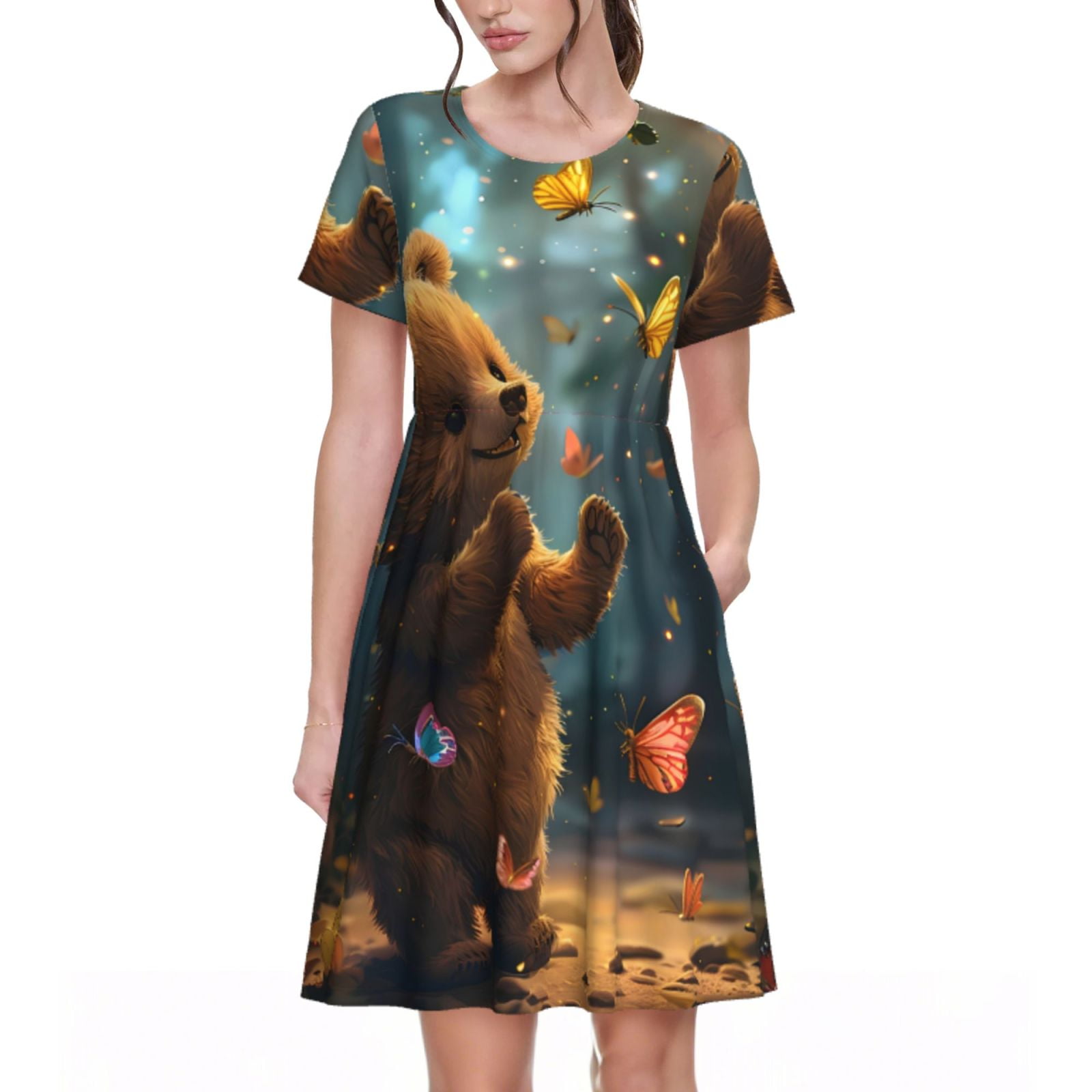 Cauagu Cute Butterfly Bear Print Summer Dresses for Women 2025 Loose ...