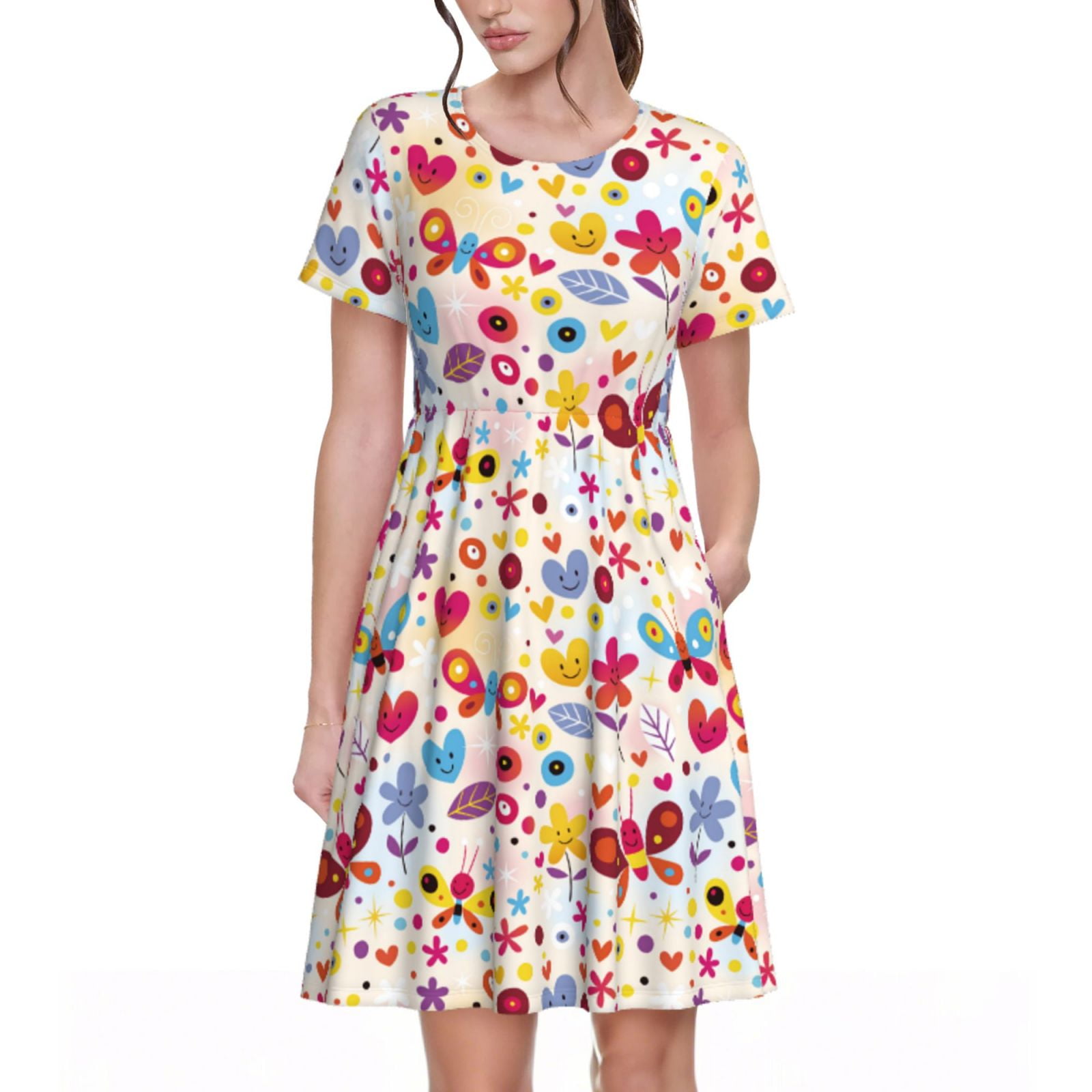 Cauagu Cute Butterfly Flowers Print Summer Dresses for Women 2025 Loose ...