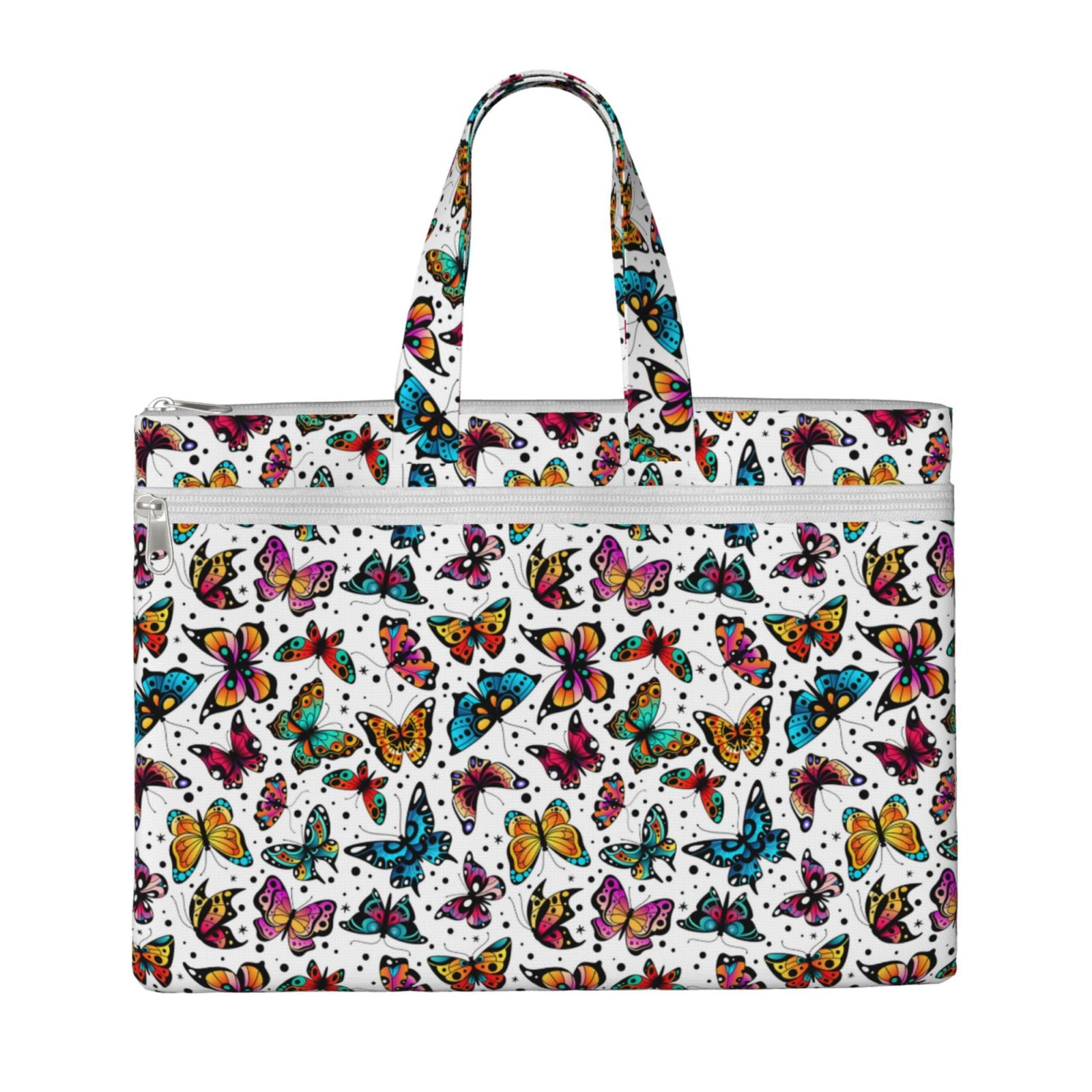 Cauagu Cute Butterfly Pattern Canvas Tote File Bag, Zipper Tote Bag ...
