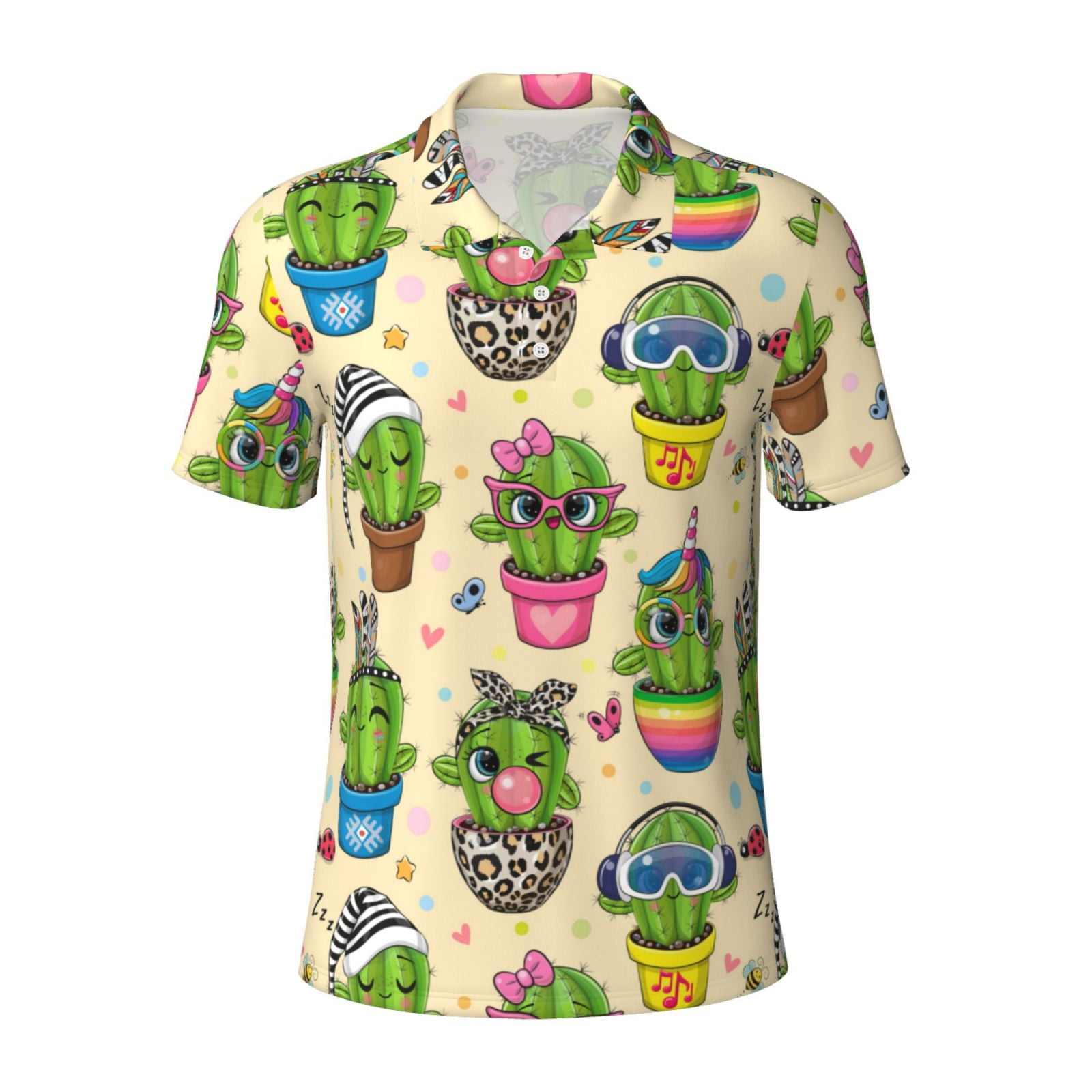Cauagu Cute Cartoon Cactus Print Men's Polo Shirts, Short-Sleeve Polo ...