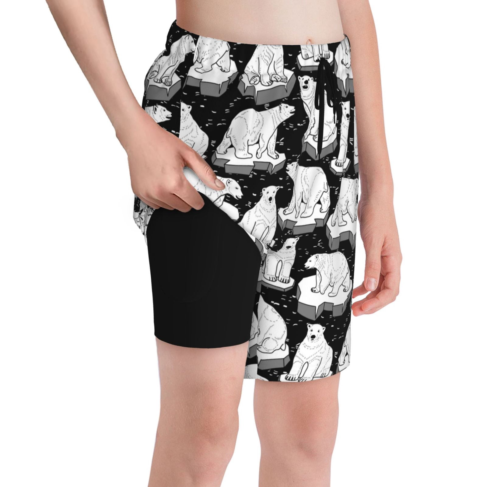 Cauagu Cute Cartoon Polar Bear Print Swim Trunks for Men,Youth Boys ...
