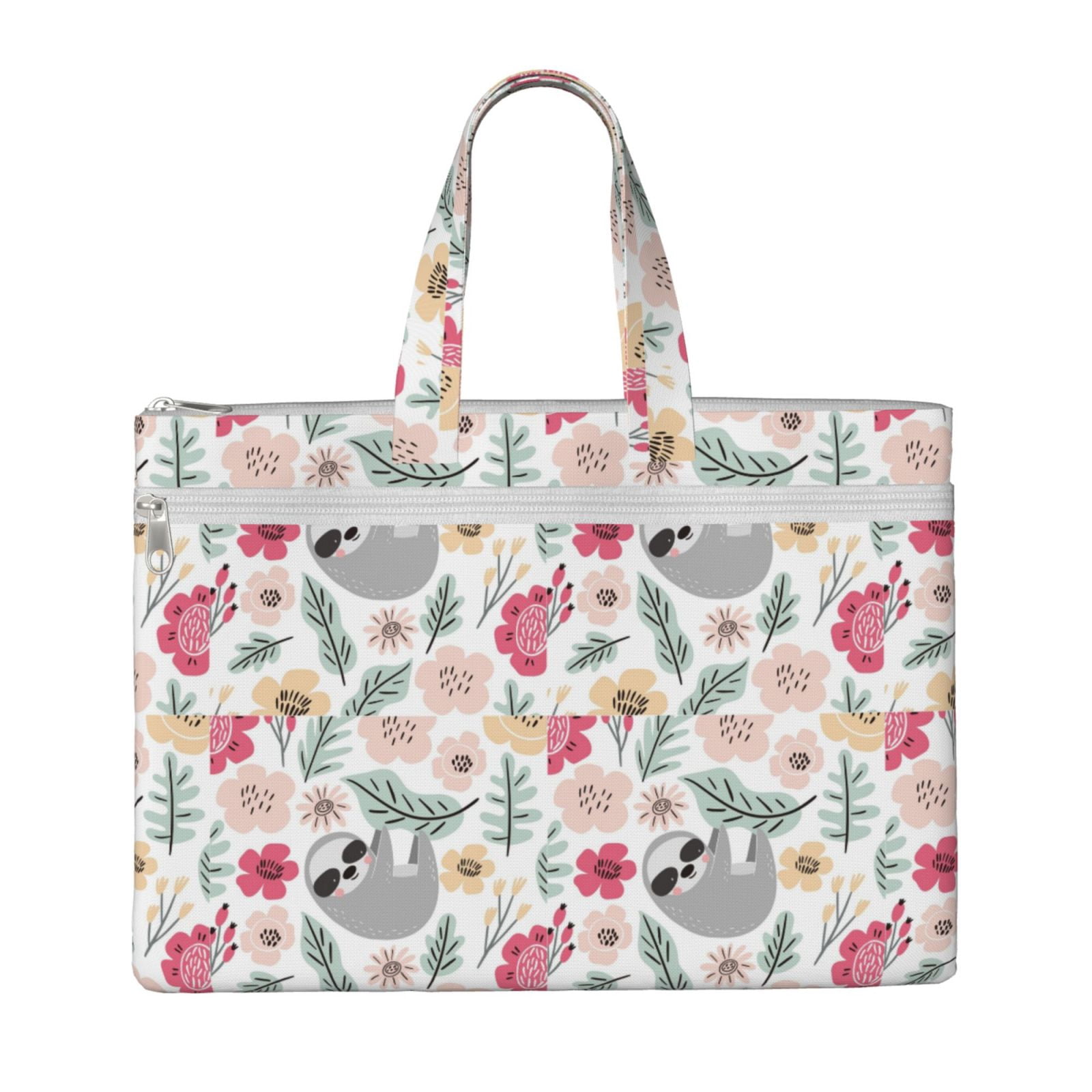 Cauagu Cute Cartoon Sloth Pattern Canvas Tote File Bag, Zipper Tote Bag ...