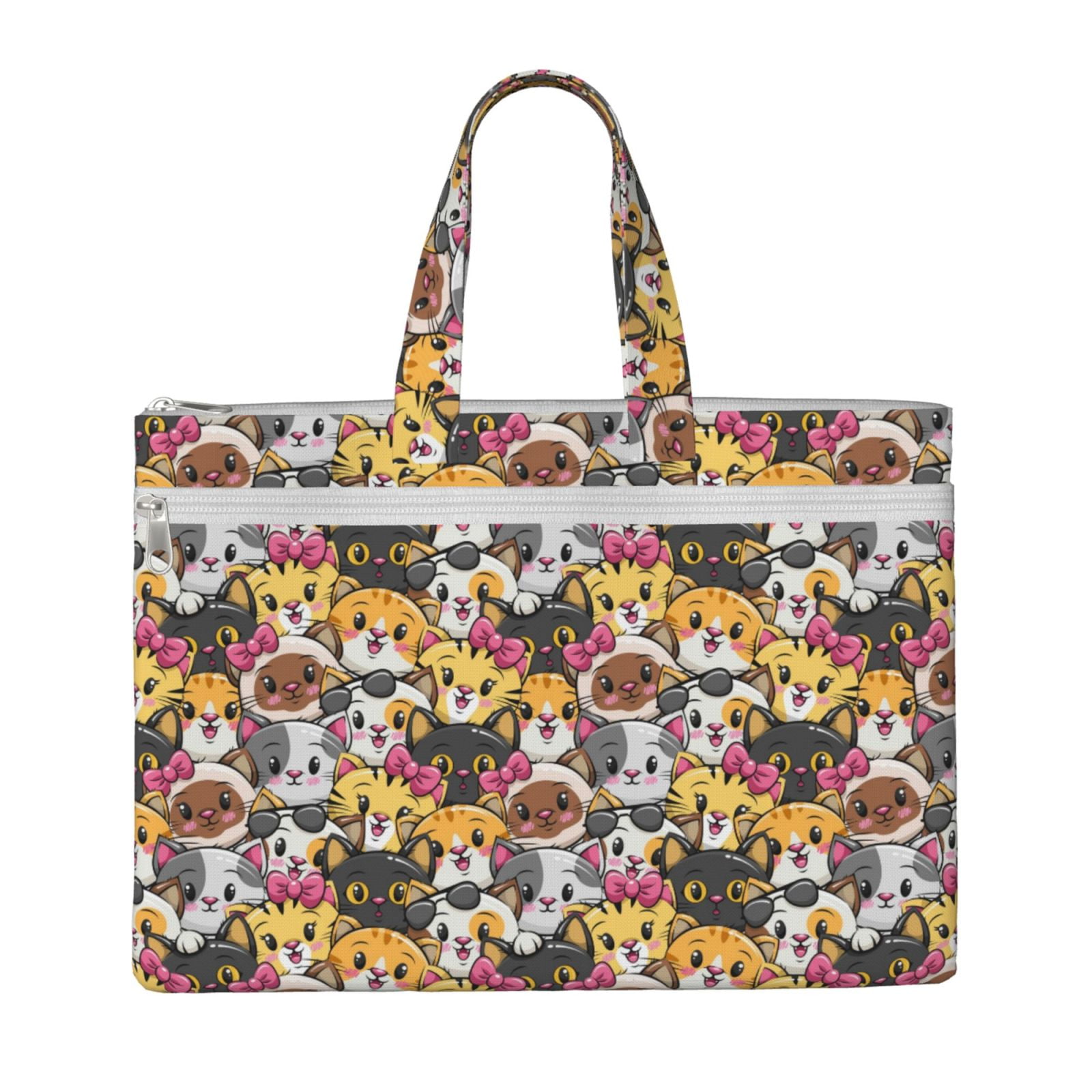 Cauagu Cute Cat Cartoon Pattern Canvas Tote File Bag, Zipper Tote Bag ...