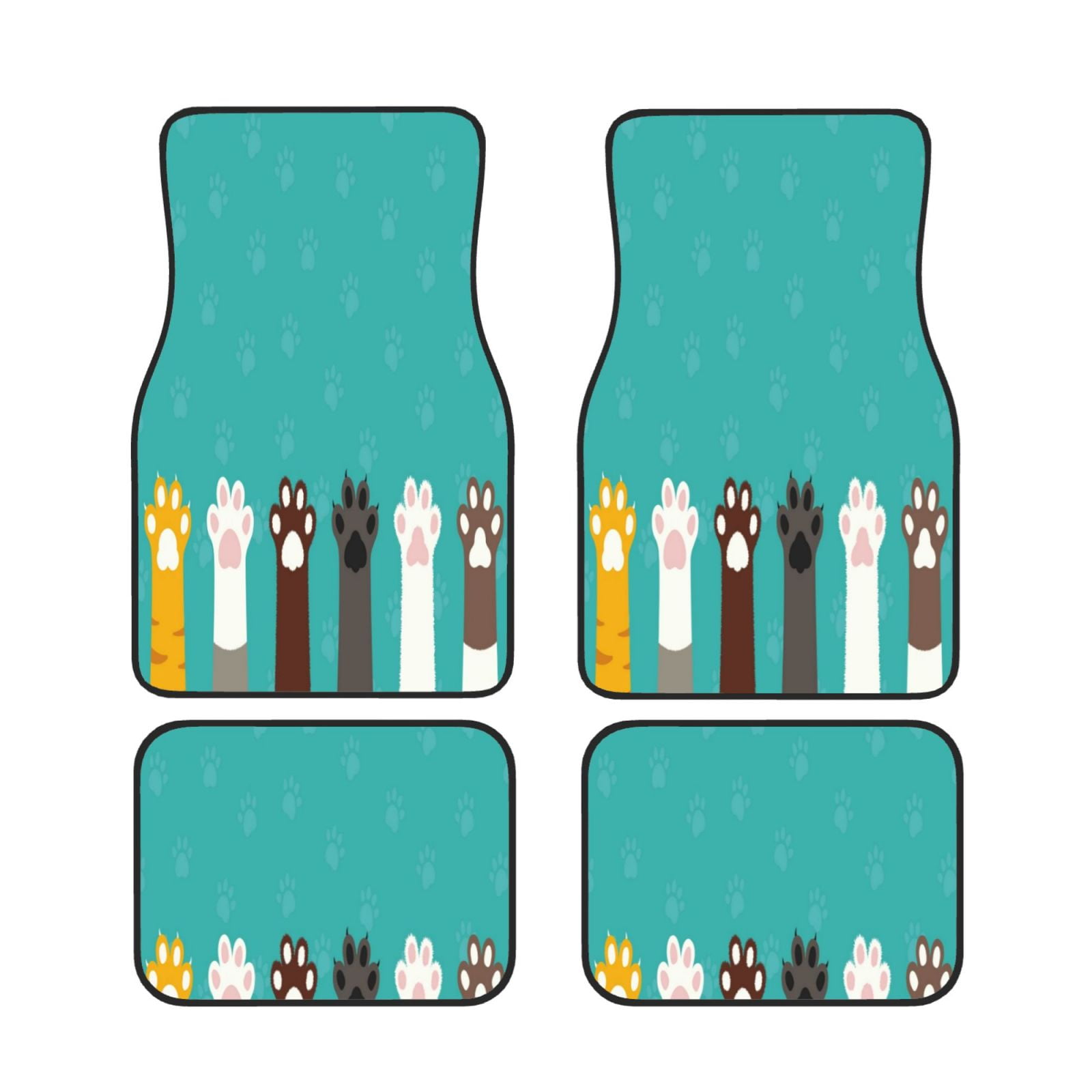 Cauagu Cute Cat Paw And Dog Pattern Car Floor Mat Set of 4,Car Carpet ...