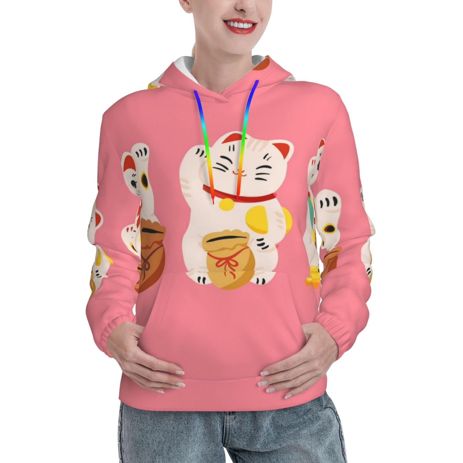 Cauagu Cute Cat for Women's Hooded Sweatshirts Pullover Hoodie for Women Fall Workout Sweat Long ...