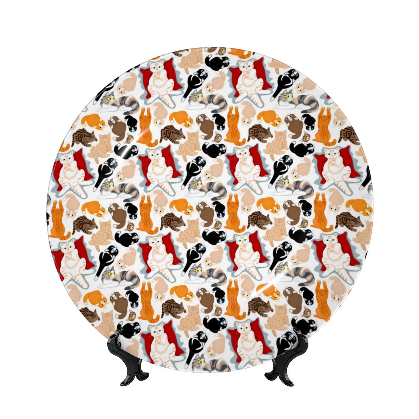 Cauagu Cute Cats Print Bone China Decorative Plate, Wall Mount Plate ...