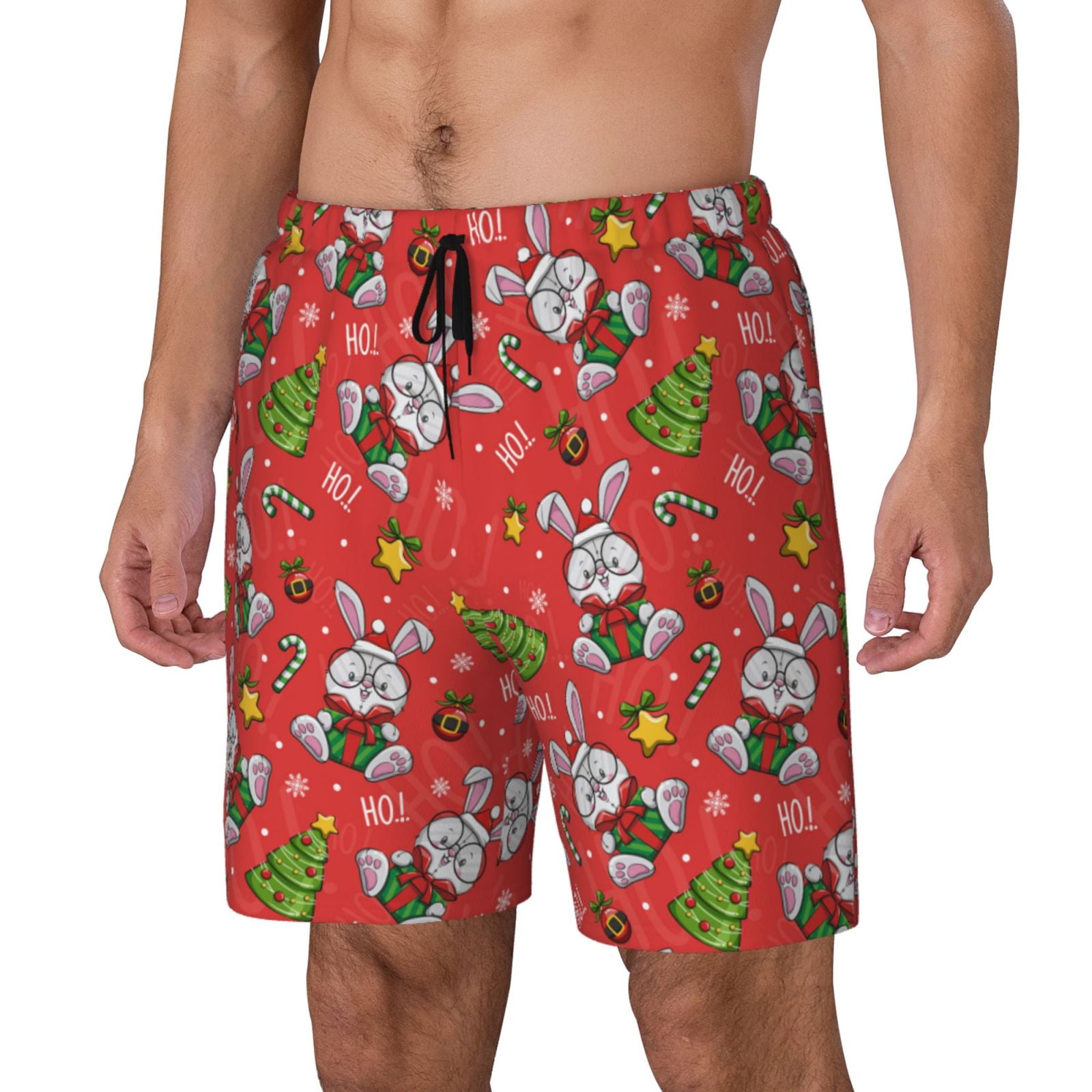 Cauagu Cute Christmas Bunny Print Mens Swim Trunks Quick Dry Board ...