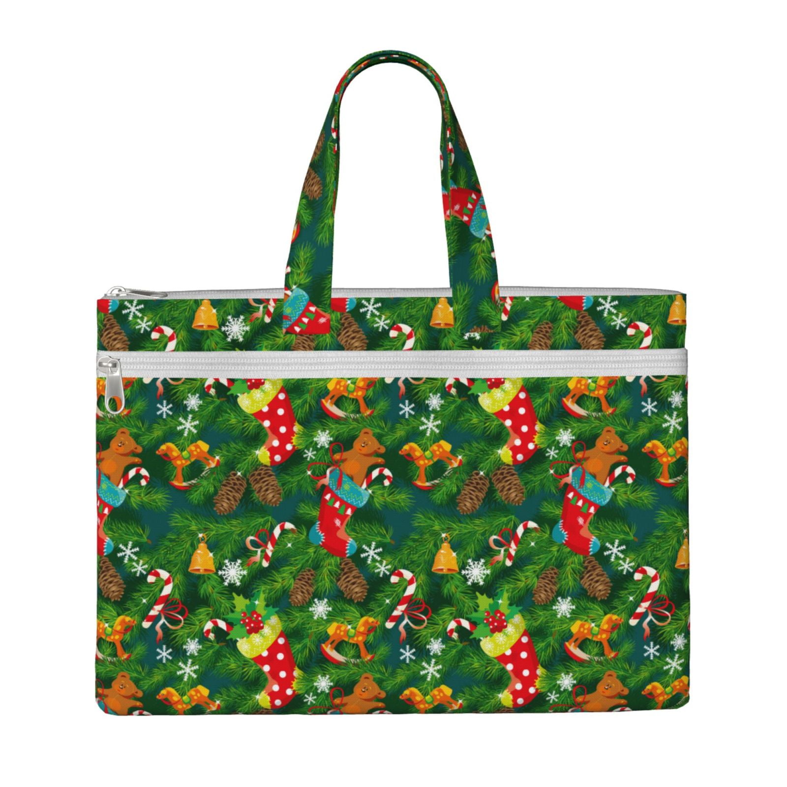 Cauagu Cute Christmas Stocking Bear Pattern Canvas Tote File Bag ...