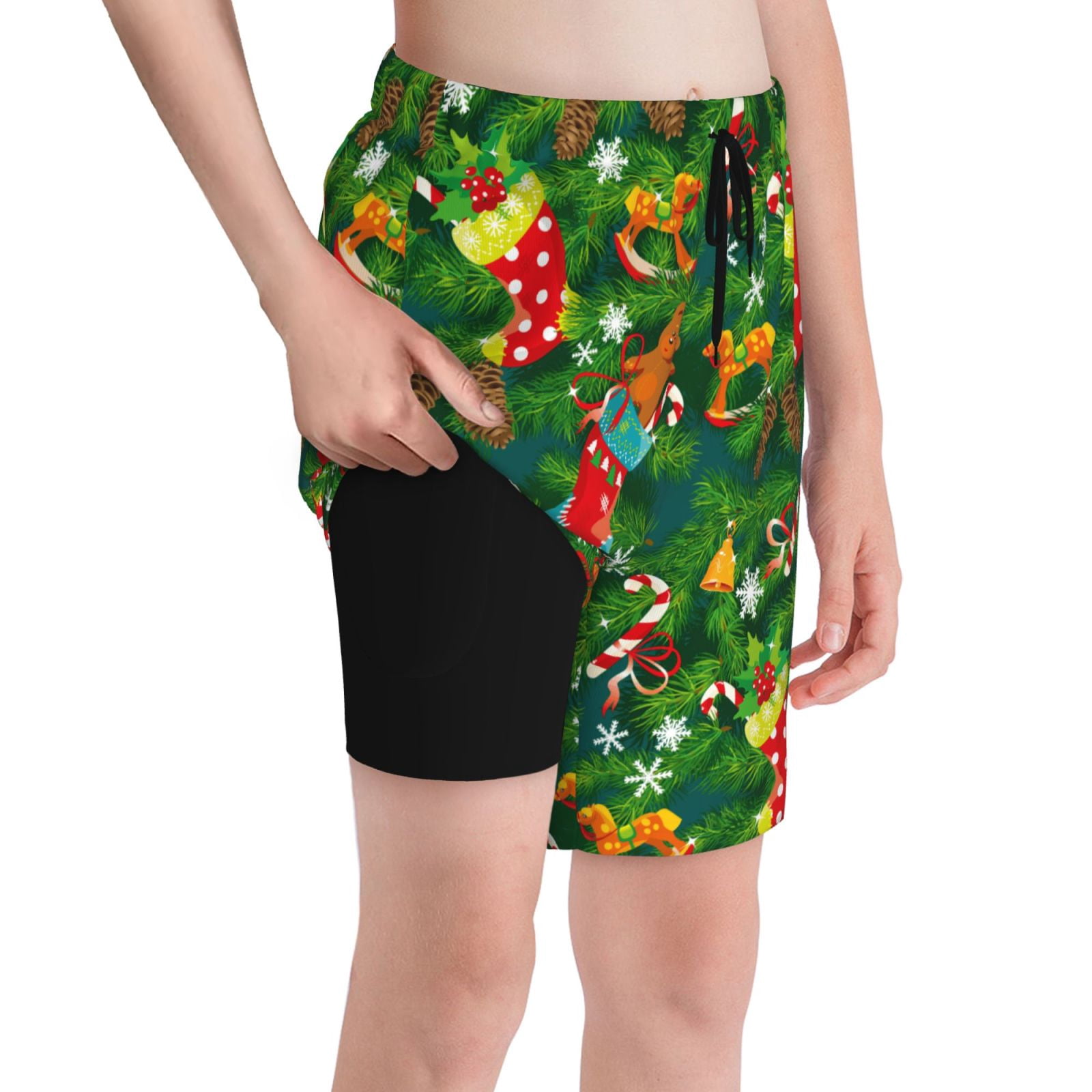 Cauagu Cute Christmas Stocking Bear Print Swim Trunks for Men,Youth ...