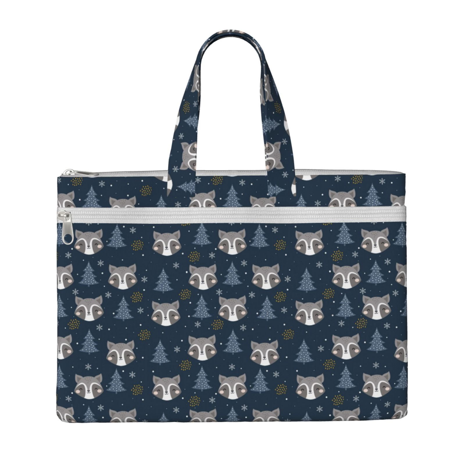 Cauagu Cute Christmas Tree Raccoon Pattern Canvas Tote File Bag, Zipper ...