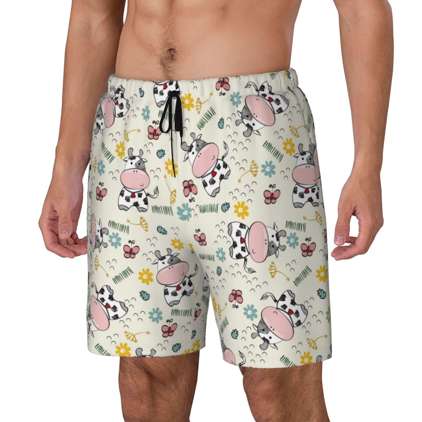 Cauagu Cute Cow Print Mens Swim Trunks Quick Dry Board Shorts Swim ...