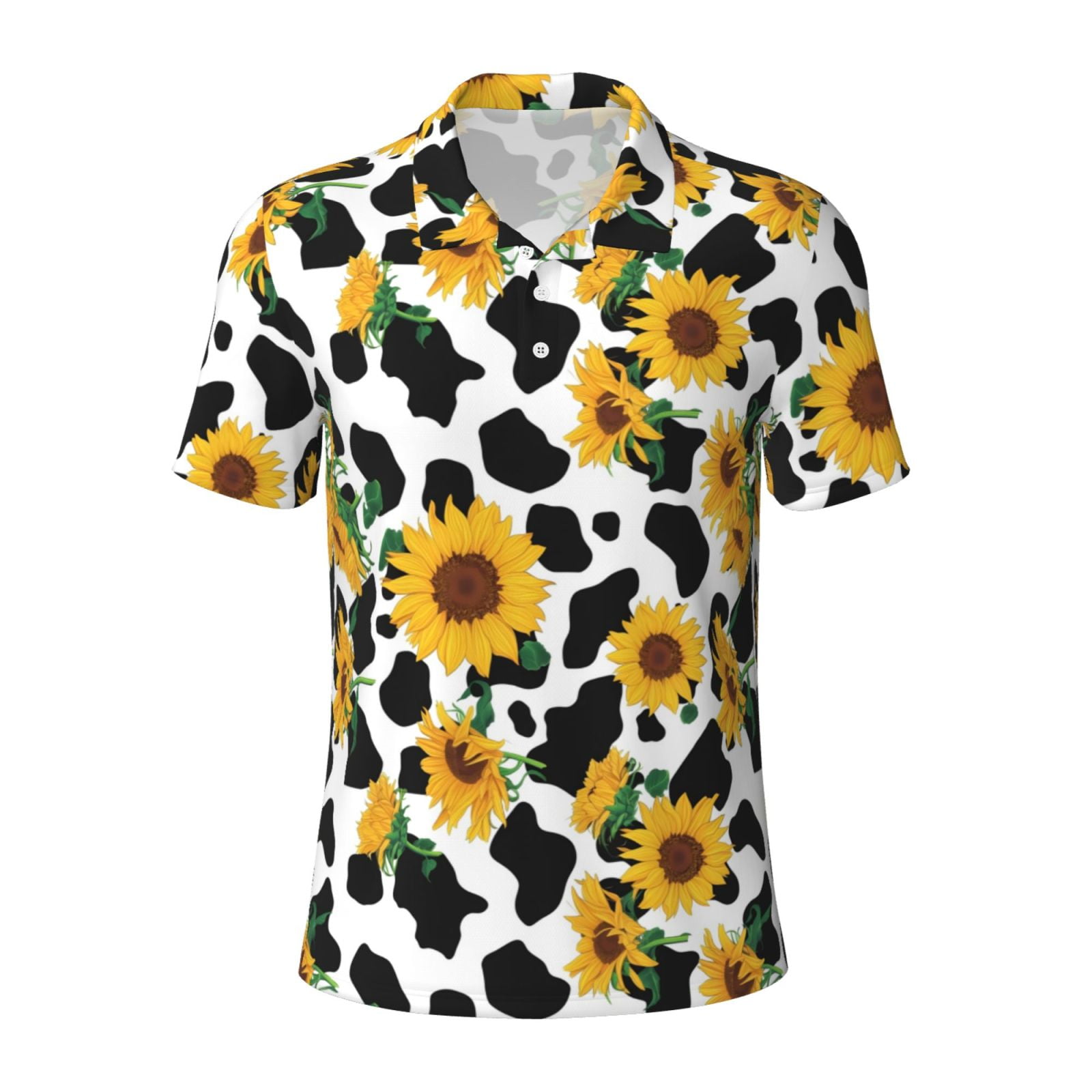 Cauagu Cute Cow Print Sunflower A Print Men's Polo Shirts, Short-Sleeve ...