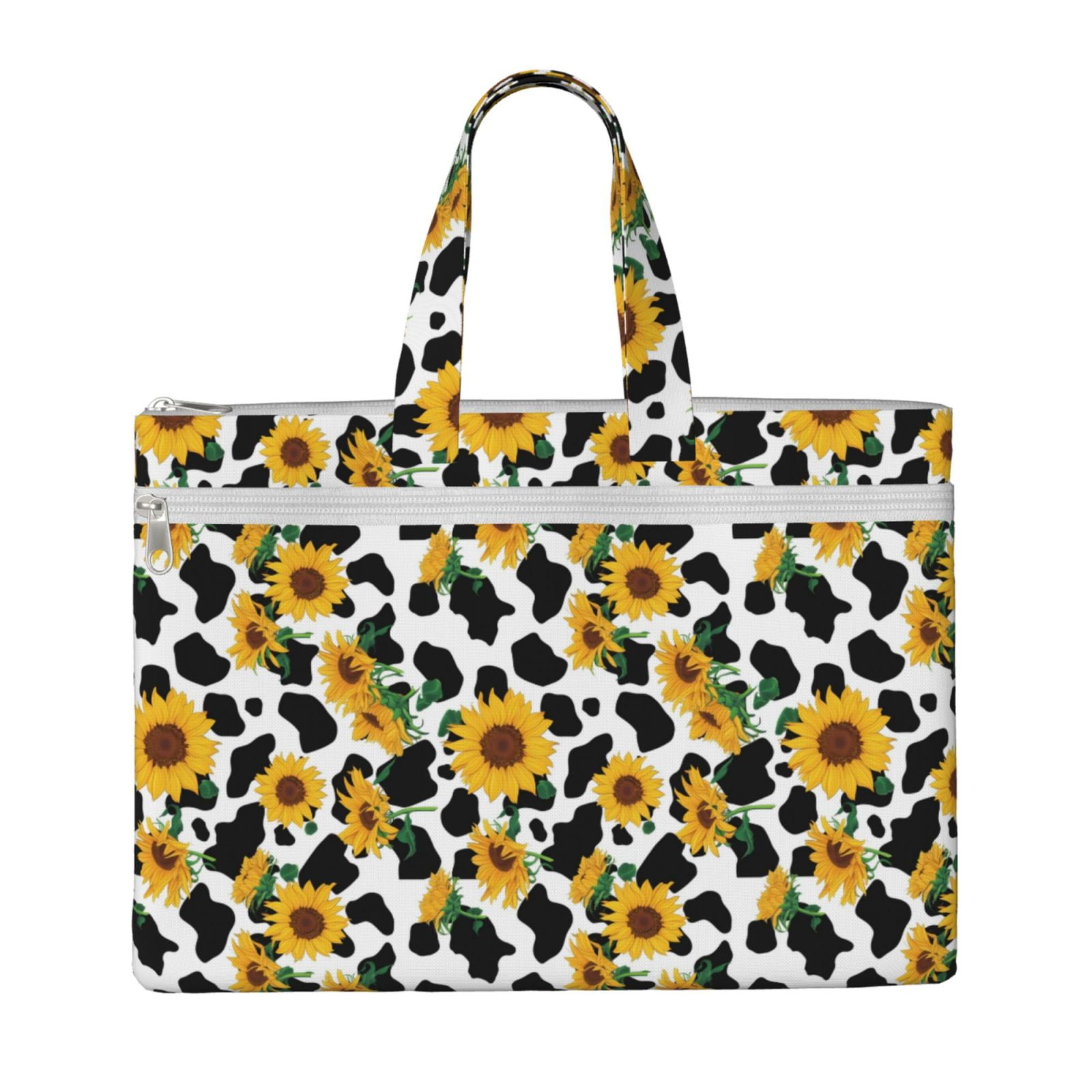 Cauagu Cute Cow Print Sunflower A Pattern Canvas Tote File Bag, Zipper Tote Bag Business ...