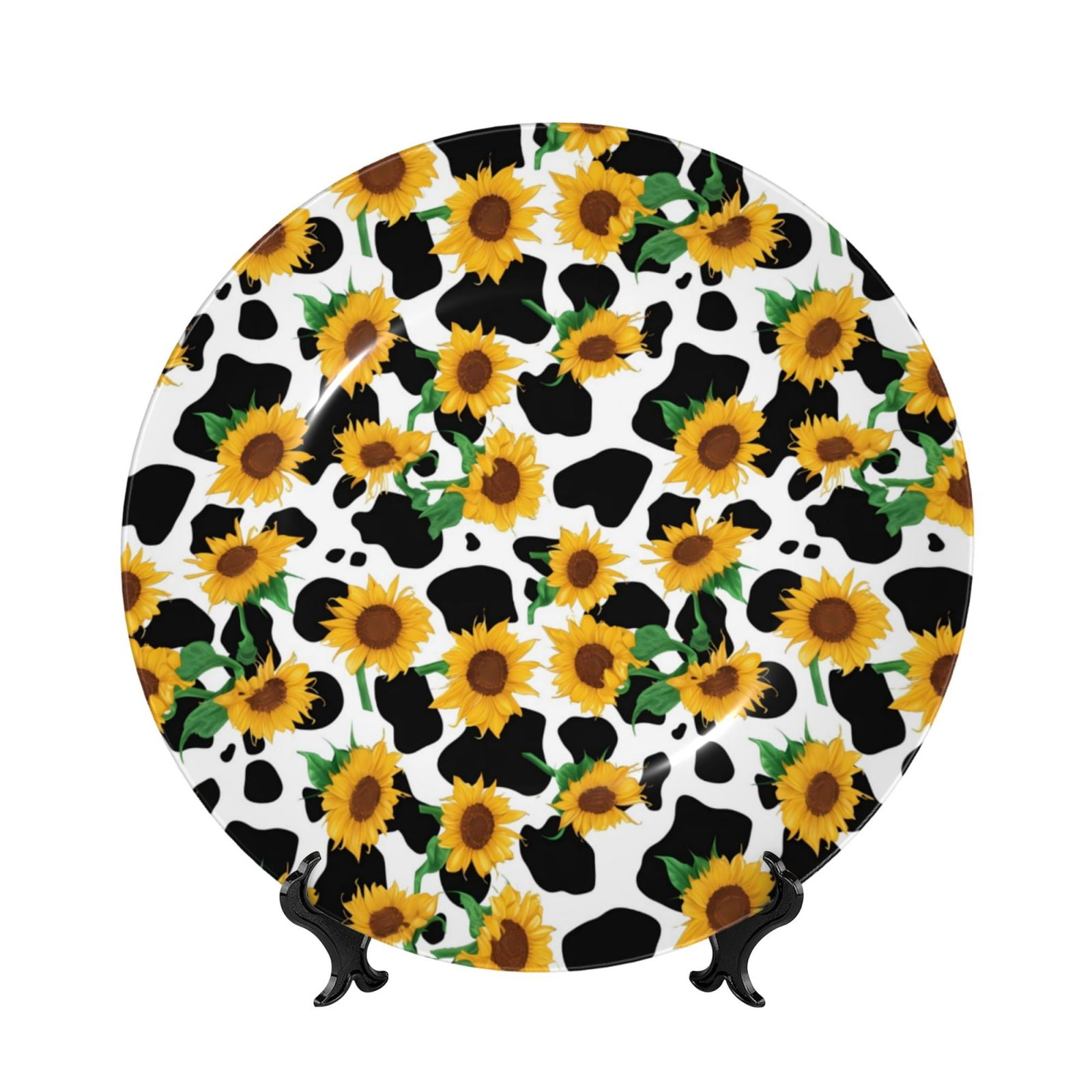 Cauagu Cute Cow Print Sunflower C Print Bone China Decorative Plate ...