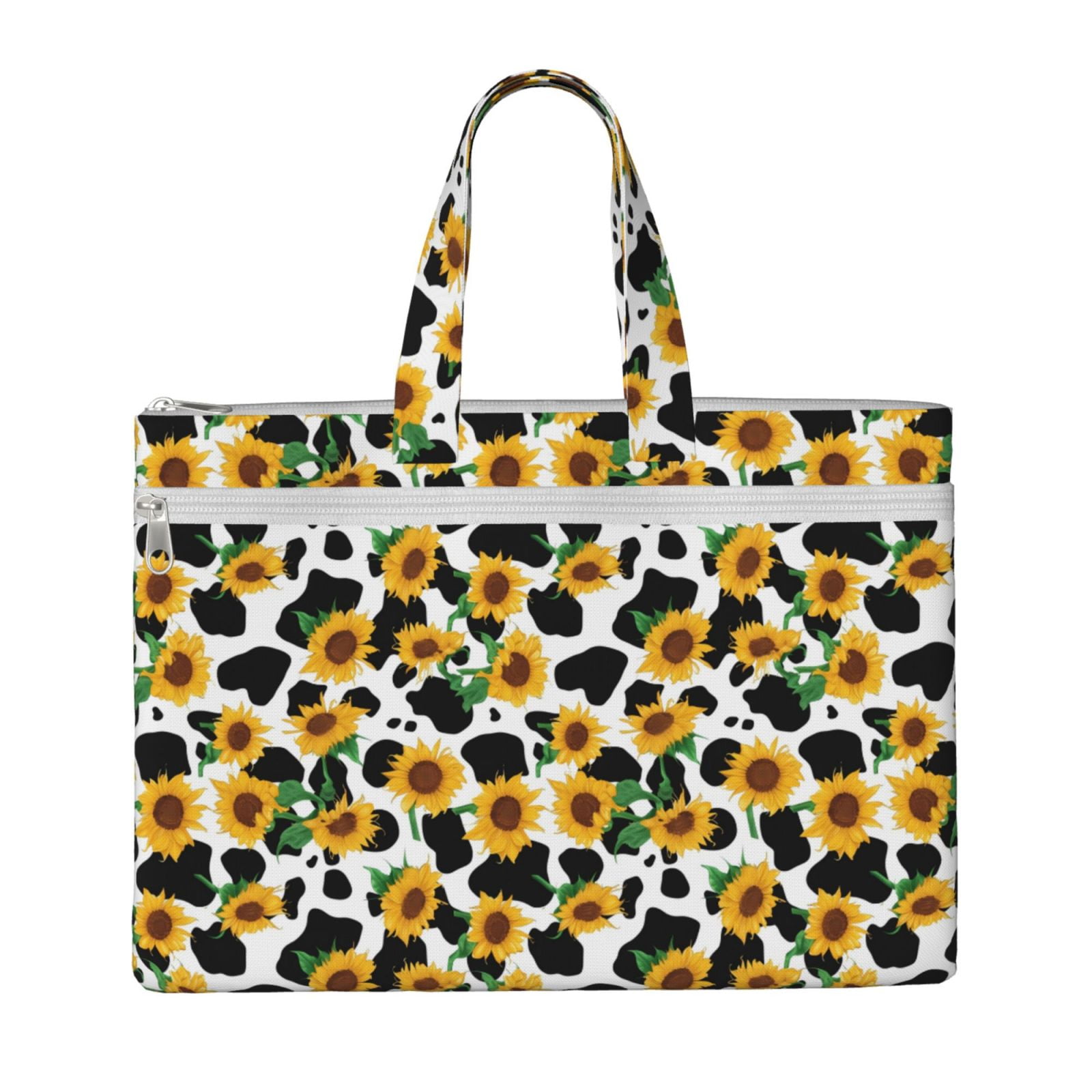 Cauagu Cute Cow Print Sunflower C Pattern Canvas Tote File Bag, Zipper ...