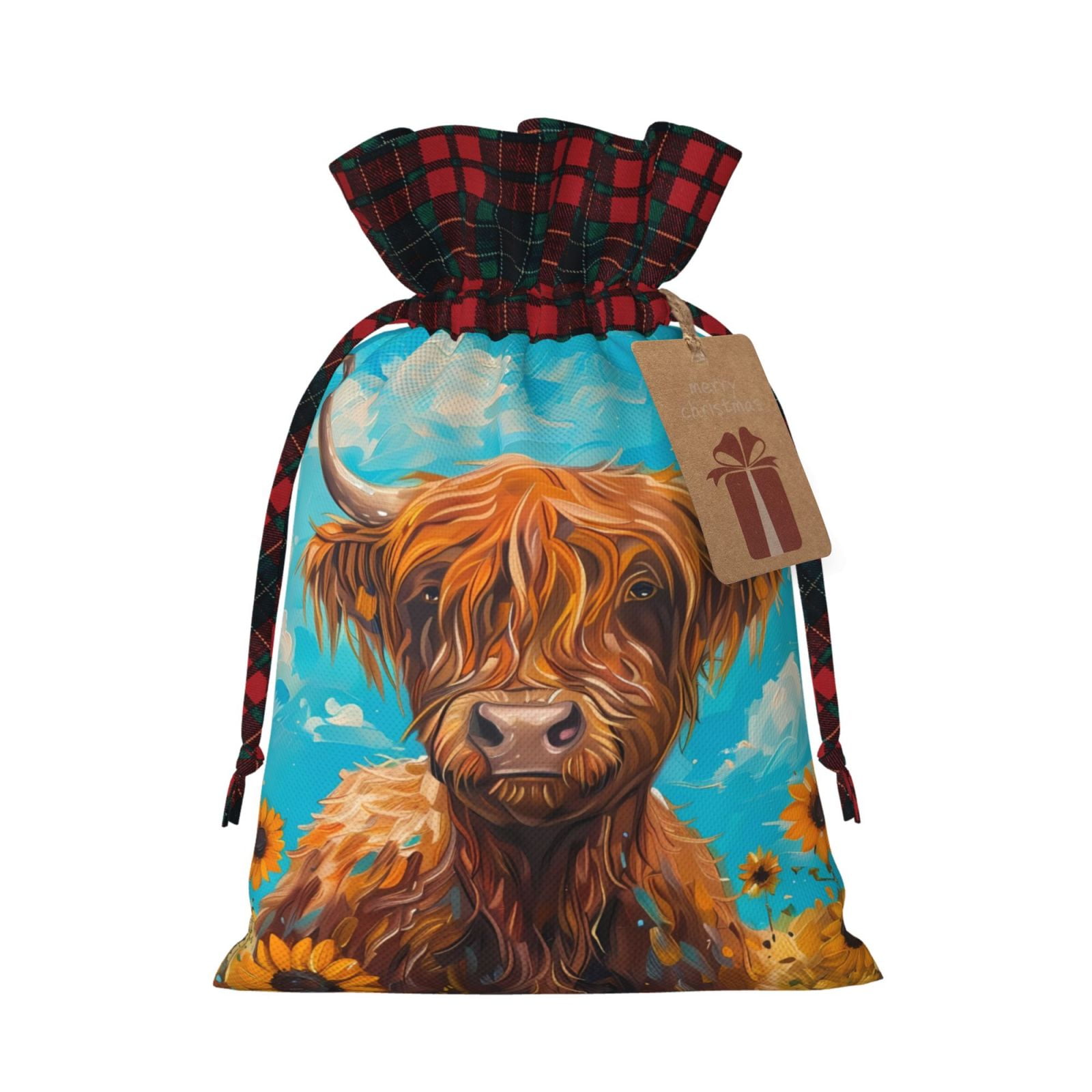 Cauagu Cute Cow Sunflowers Art Print Christmas Linen Gift Bag,Christmas ...