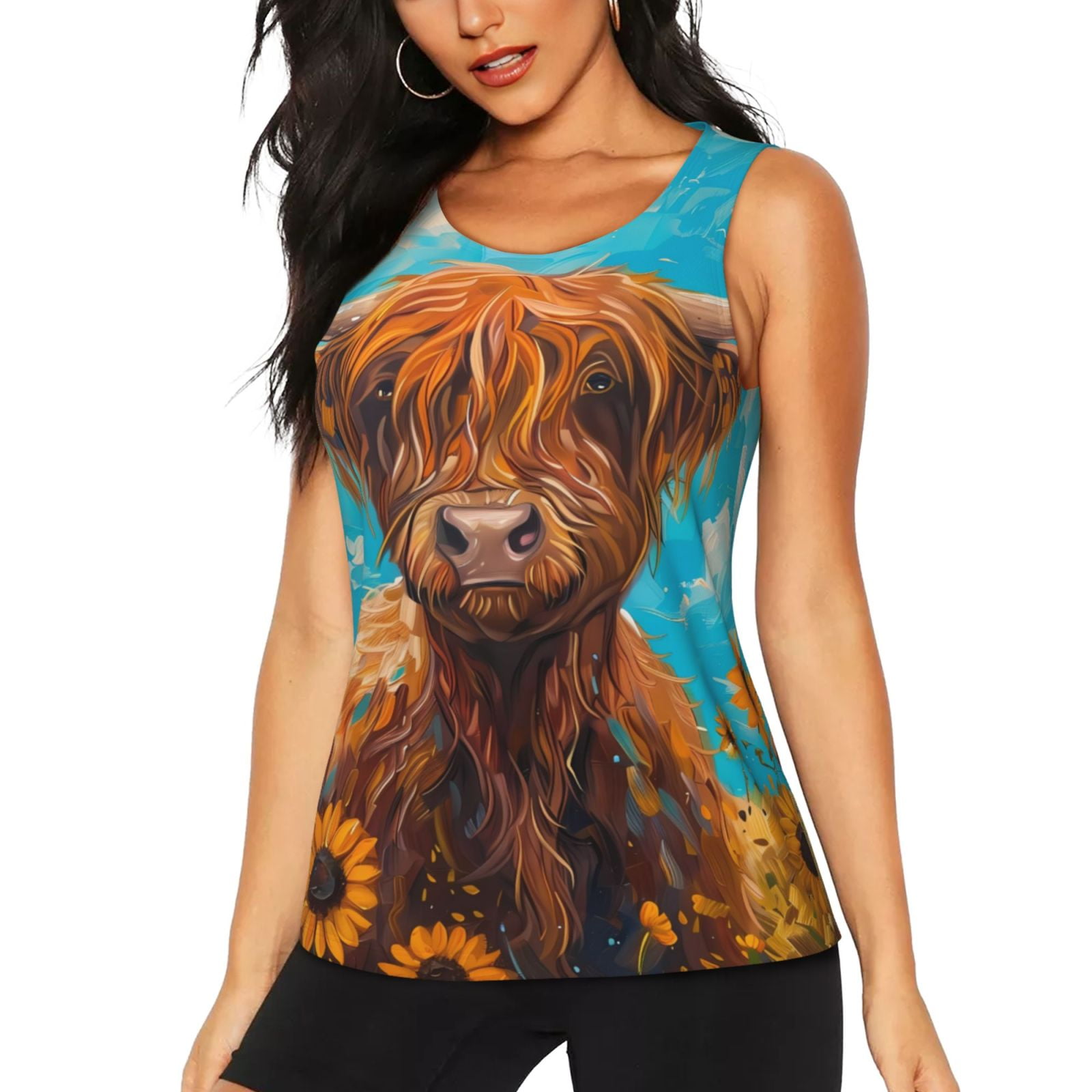 Cauagu Cute Cow Sunflowers Art for Women's Workout Tank Tops Sleeveless ...