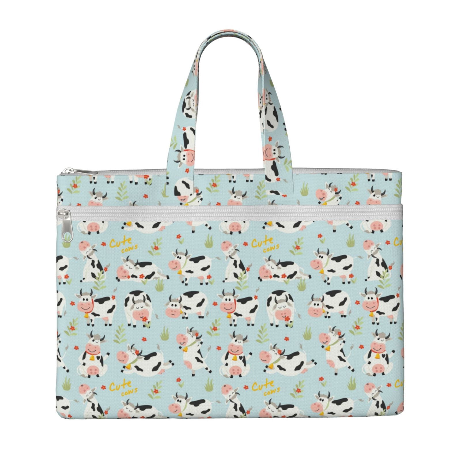 Cauagu Cute Cows Pattern Canvas Tote File Bag, Zipper Tote Bag Business ...