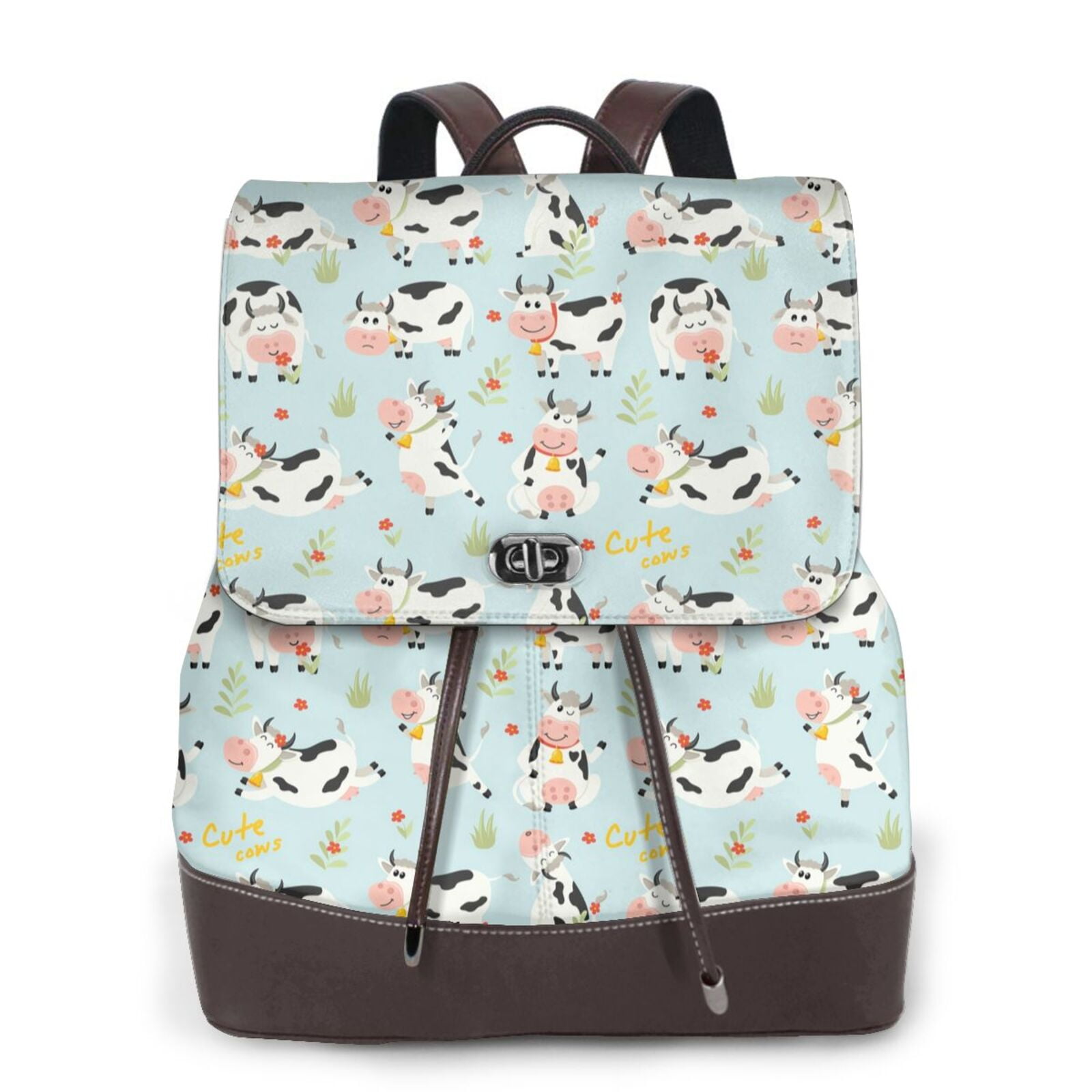 Cauagu Cute Cows Print Women's PU Leather Backpack,Fashion Multipurpose Design Handbag Stylish ...
