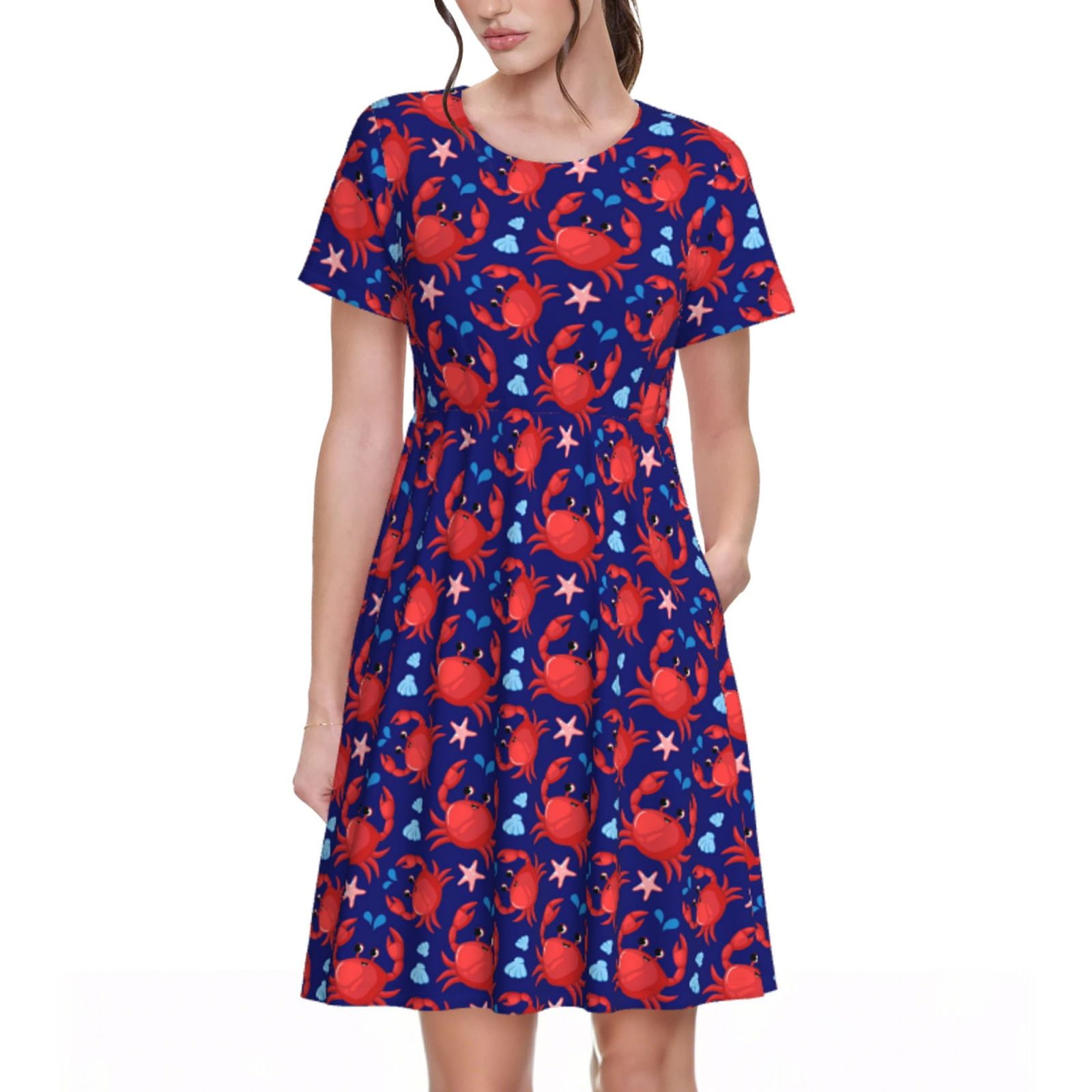 Cauagu Cute Crabs Print Summer Dresses for Women 2025 Loose Short ...