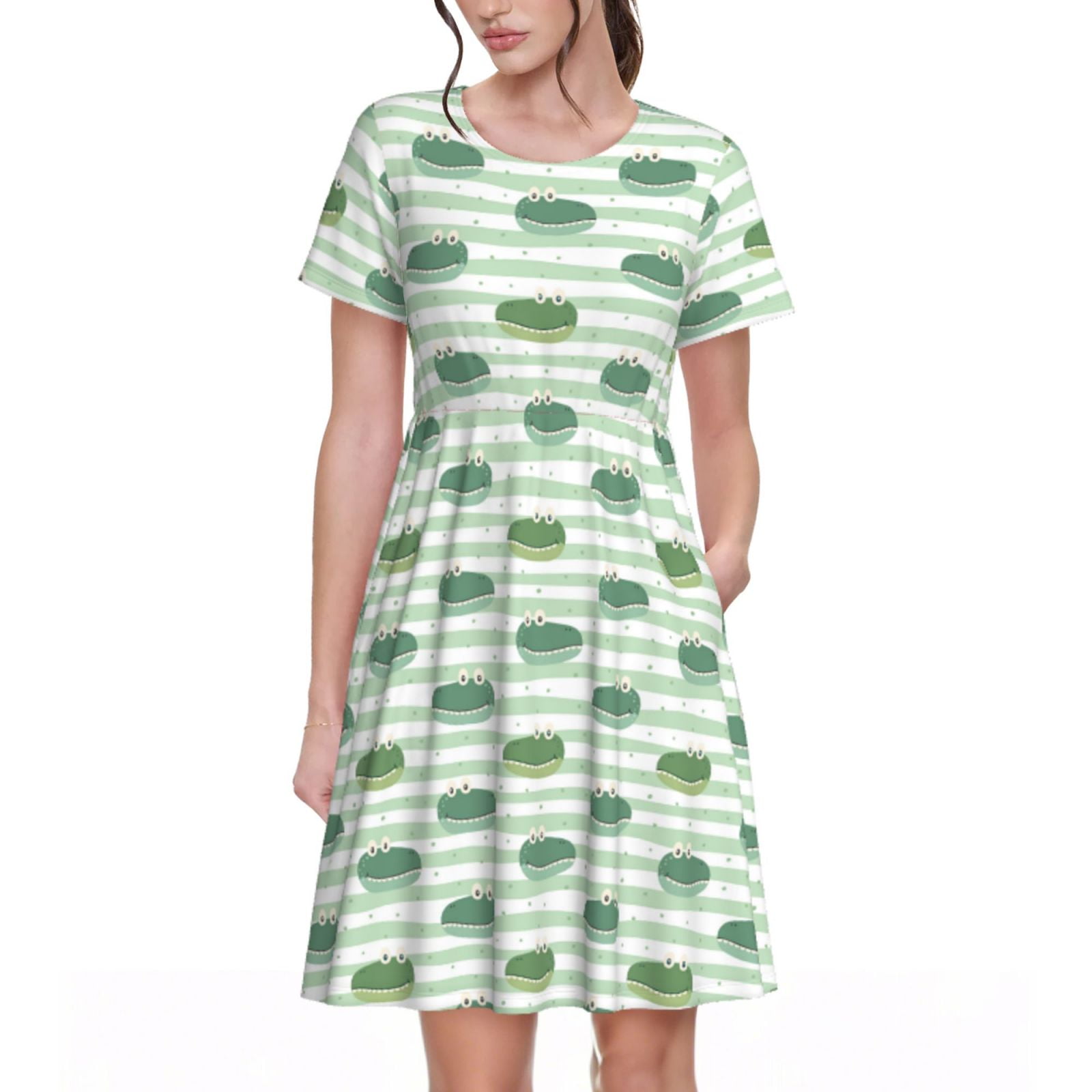 Cauagu Cute Crocodile Print Summer Dresses for Women 2025 Loose Short ...