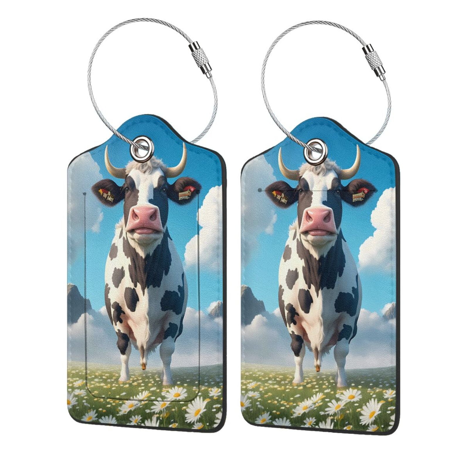 Cauagu Cute Daisy Cow A Print Luggage Tags,Leather Luggage Tags for ...