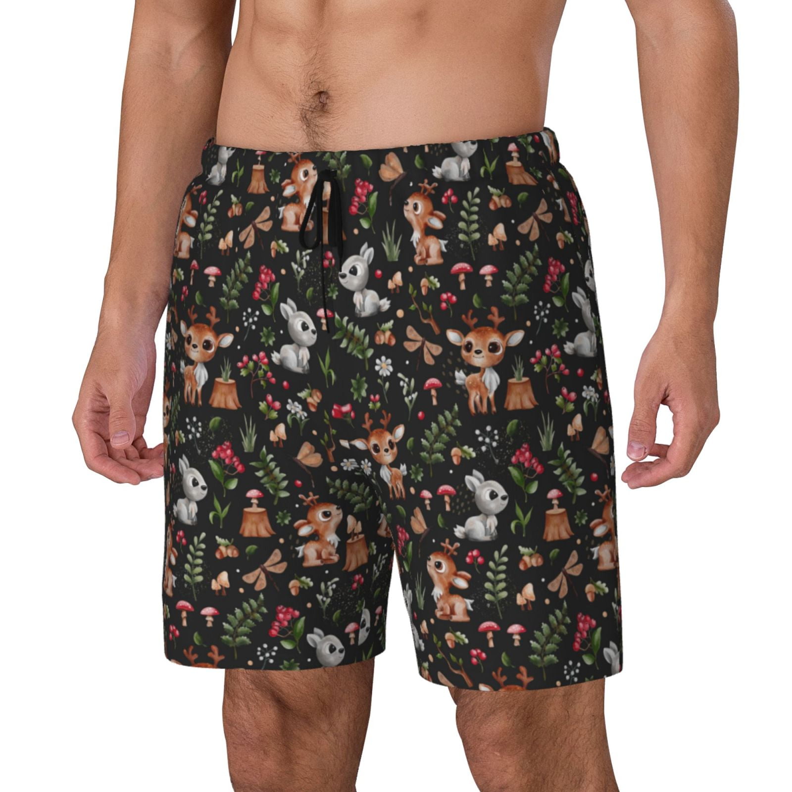 Cauagu Cute Deer Print Mens Swim Trunks Quick Dry Board Shorts Swim ...