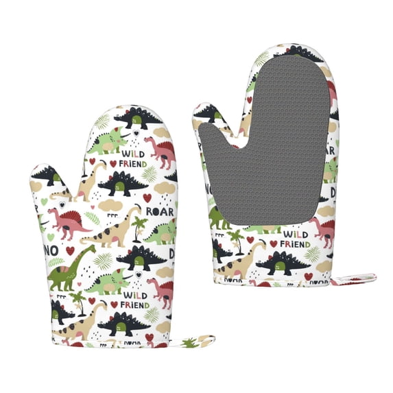 Cauagu Dinosaur Print Oven Mitts 2 Piece Set,BBQ Gloves Grilling Gloves ...