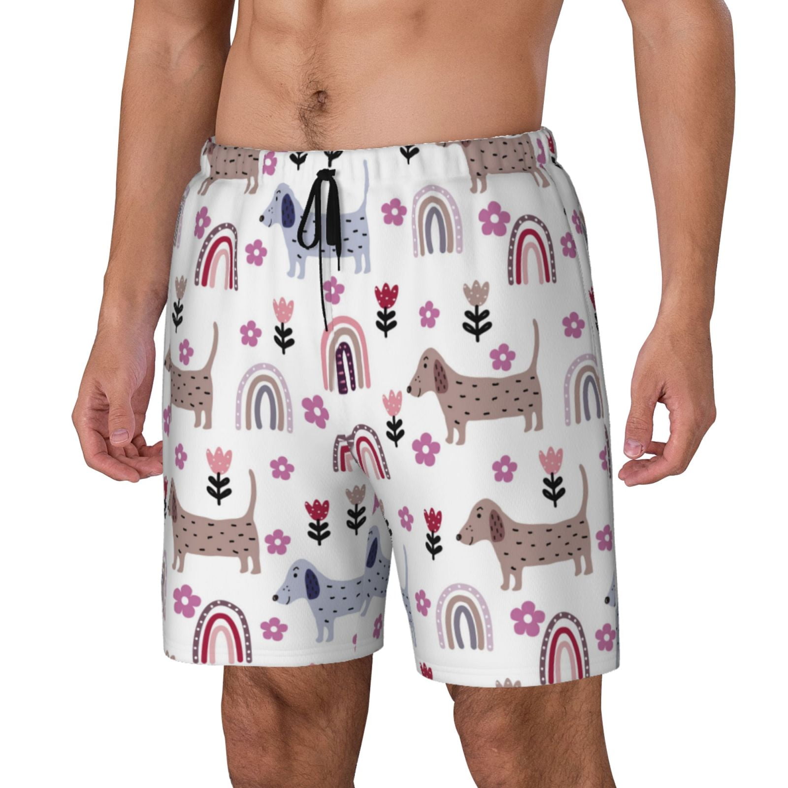 Cauagu Cute Dog Print Mens Swim Trunks Quick Dry Board Shorts Swim ...