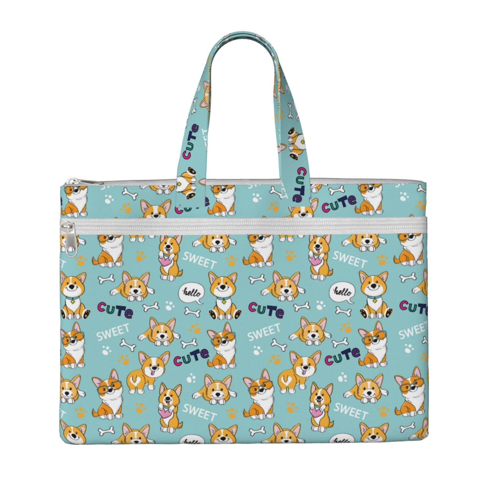 Cauagu Cute Dogs Corgi Pattern Canvas Tote File Bag, Zipper Tote Bag ...