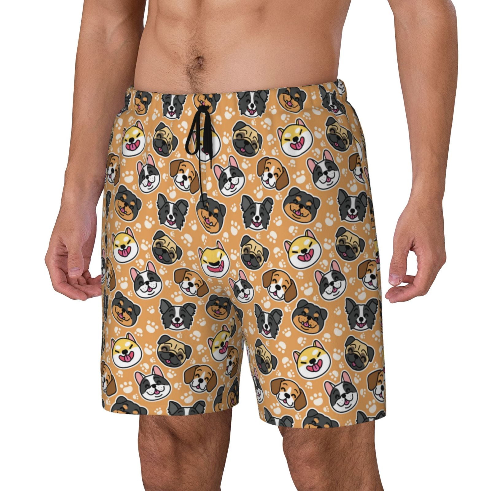 Cauagu Cute Dogs Head Print Mens Swim Trunks Quick Dry Board Shorts ...