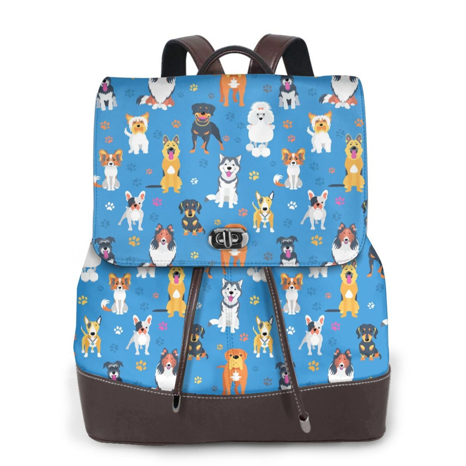 Cauagu Cute Dogs Print Women's PU Leather Backpack,Fashion Multipurpose ...