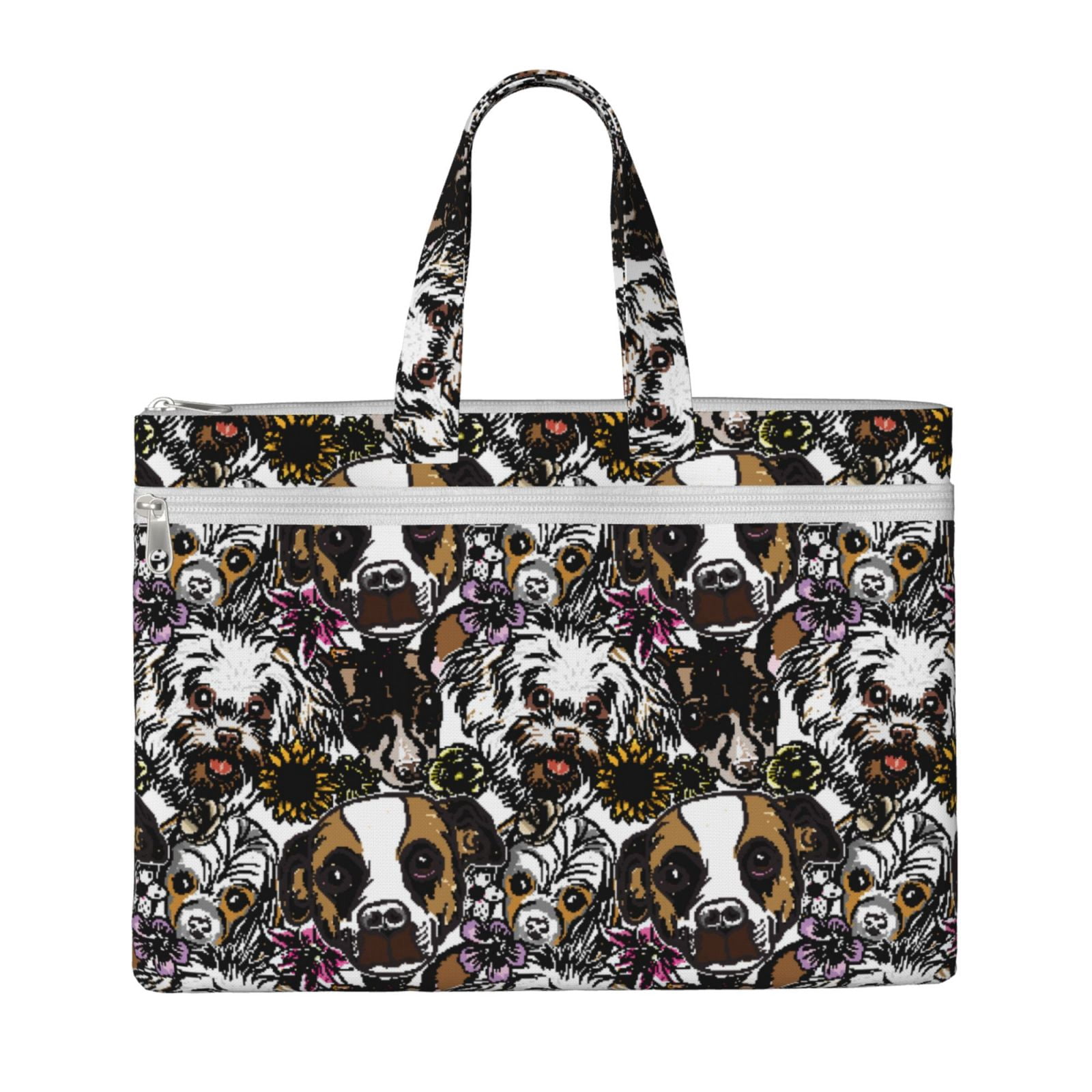 Cauagu Cute Dogs Puppy2 Pattern Canvas Tote File Bag, Zipper Tote Bag ...
