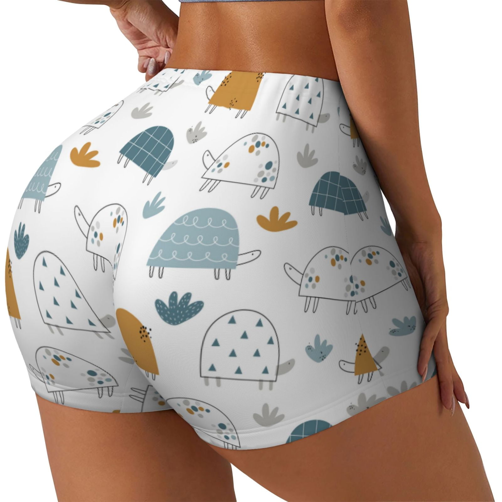 Cauagu Cute Doodle Turtles for Womens Workout Impact Shorts,Booty Biker Shorts High Waisted ...