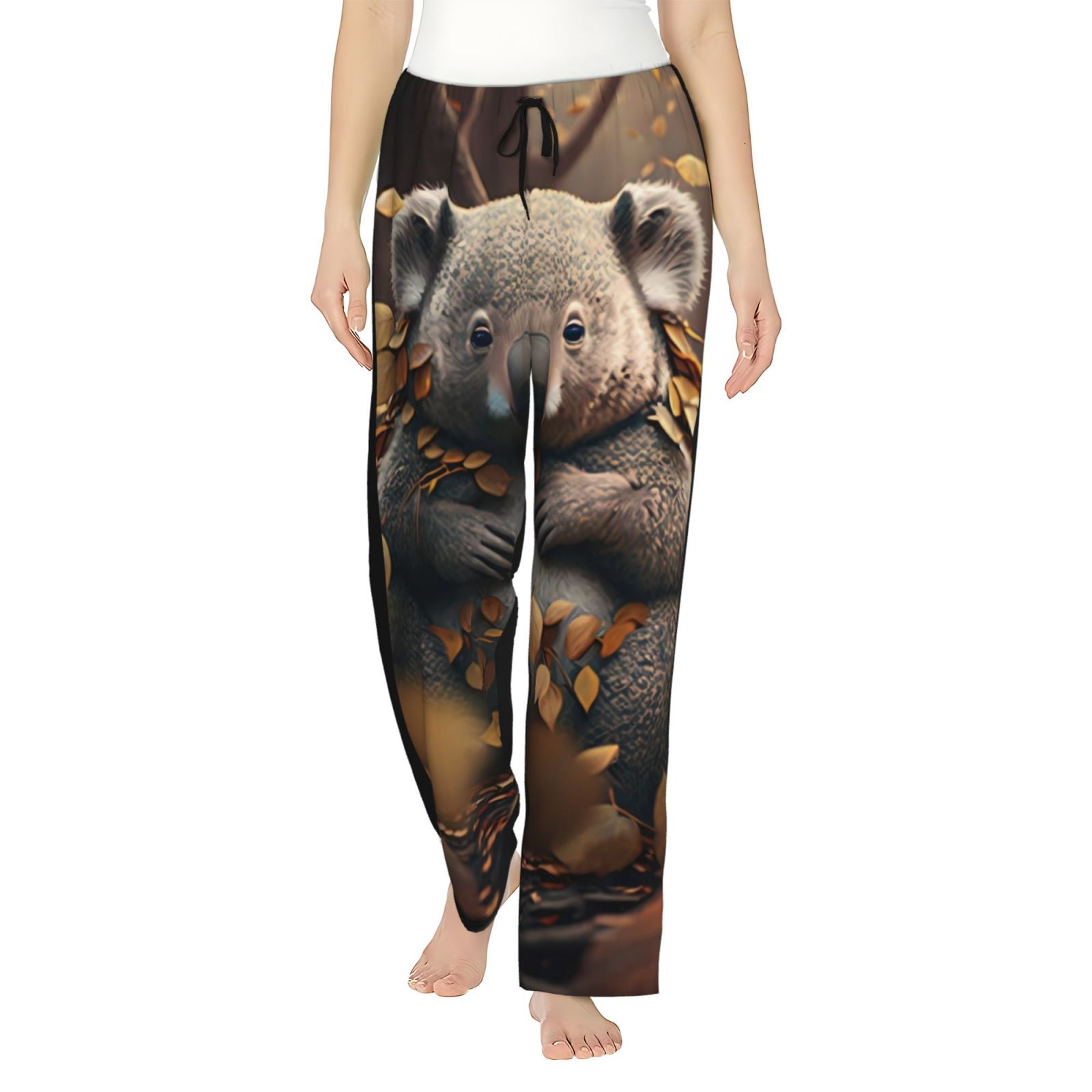 Cauagu Cute Fallen Leaf Koala Pajama Pants for Women Loose Fit Wide Leg ...