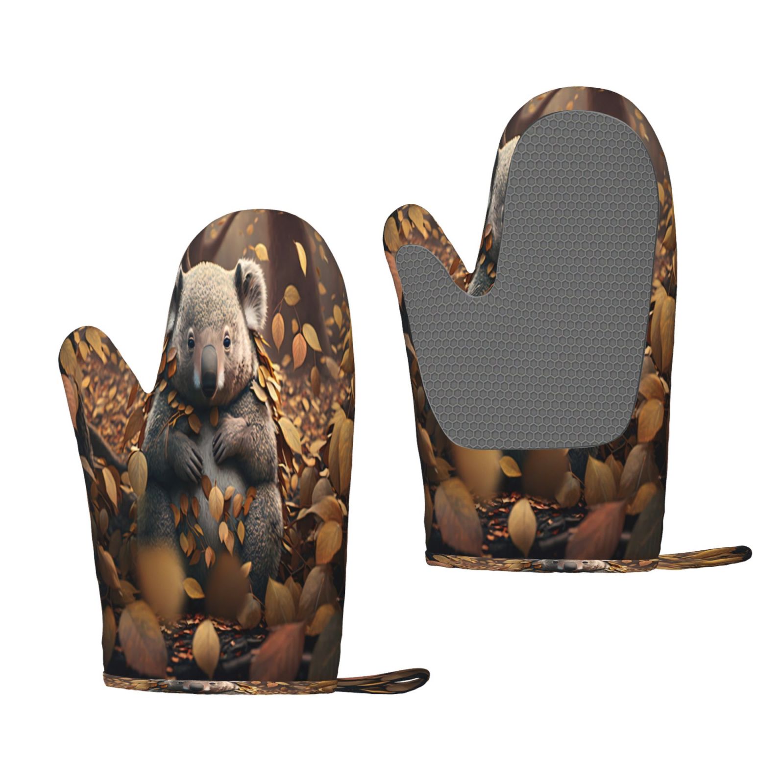 Cauagu Cute Fallen Leaf Koala Print Oven Mitts 2 Piece Set,BBQ Gloves ...