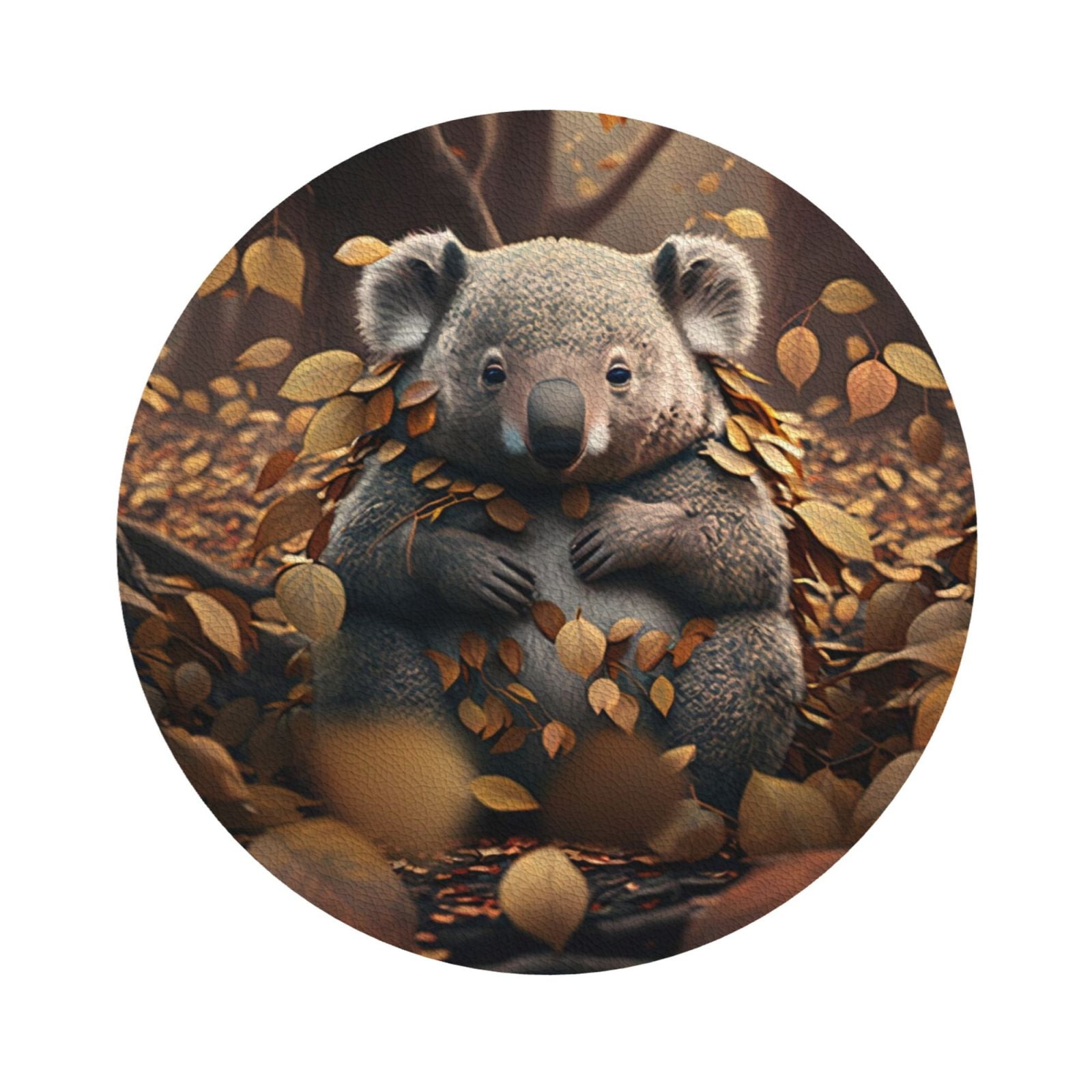 Cauagu Cute Fallen Leaf Koala for Round Coaster,Drink Coasters Set of 4 ...