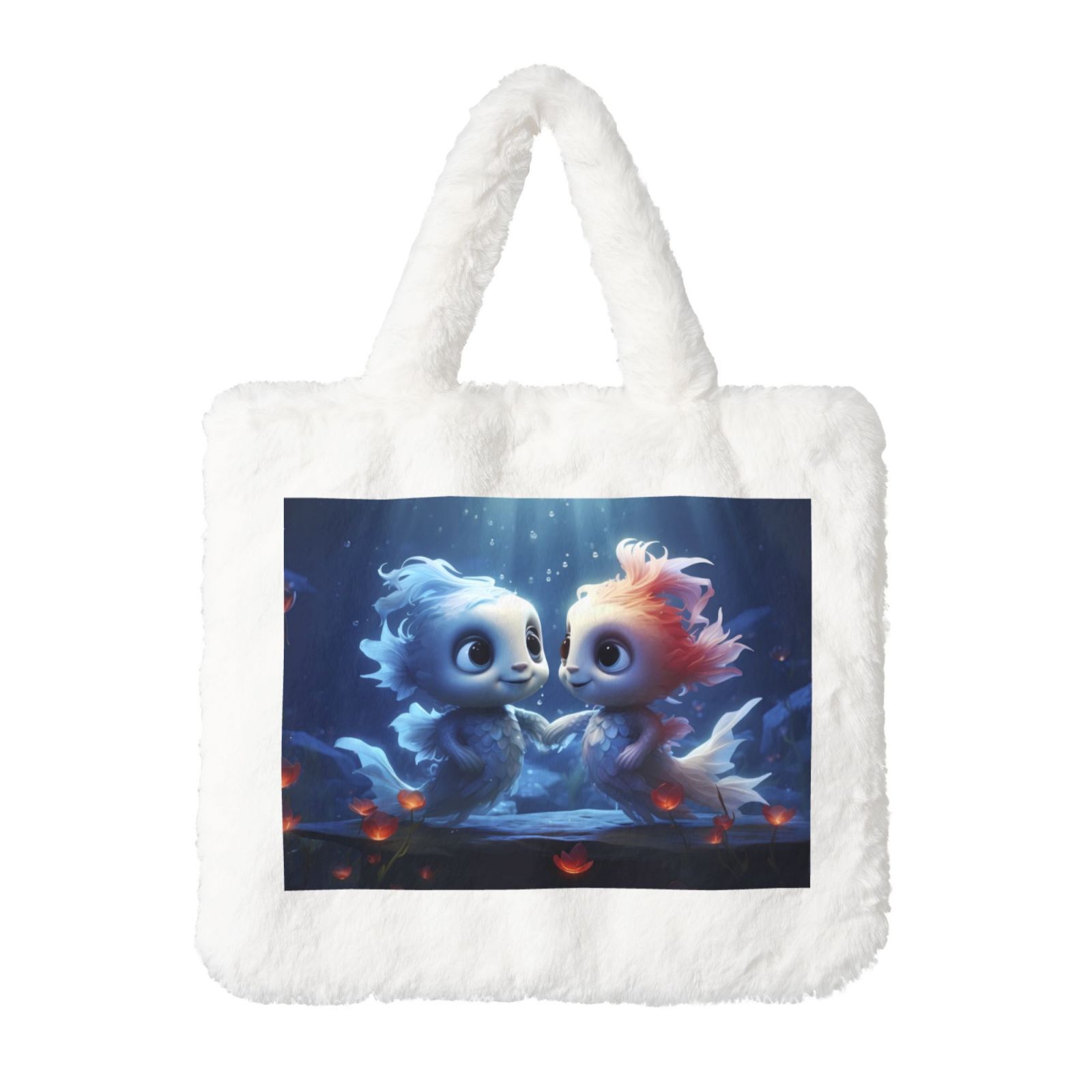 Cauagu Cute Fish Flower Couple Pattern Women's Plush Tote Bag,Soft ...