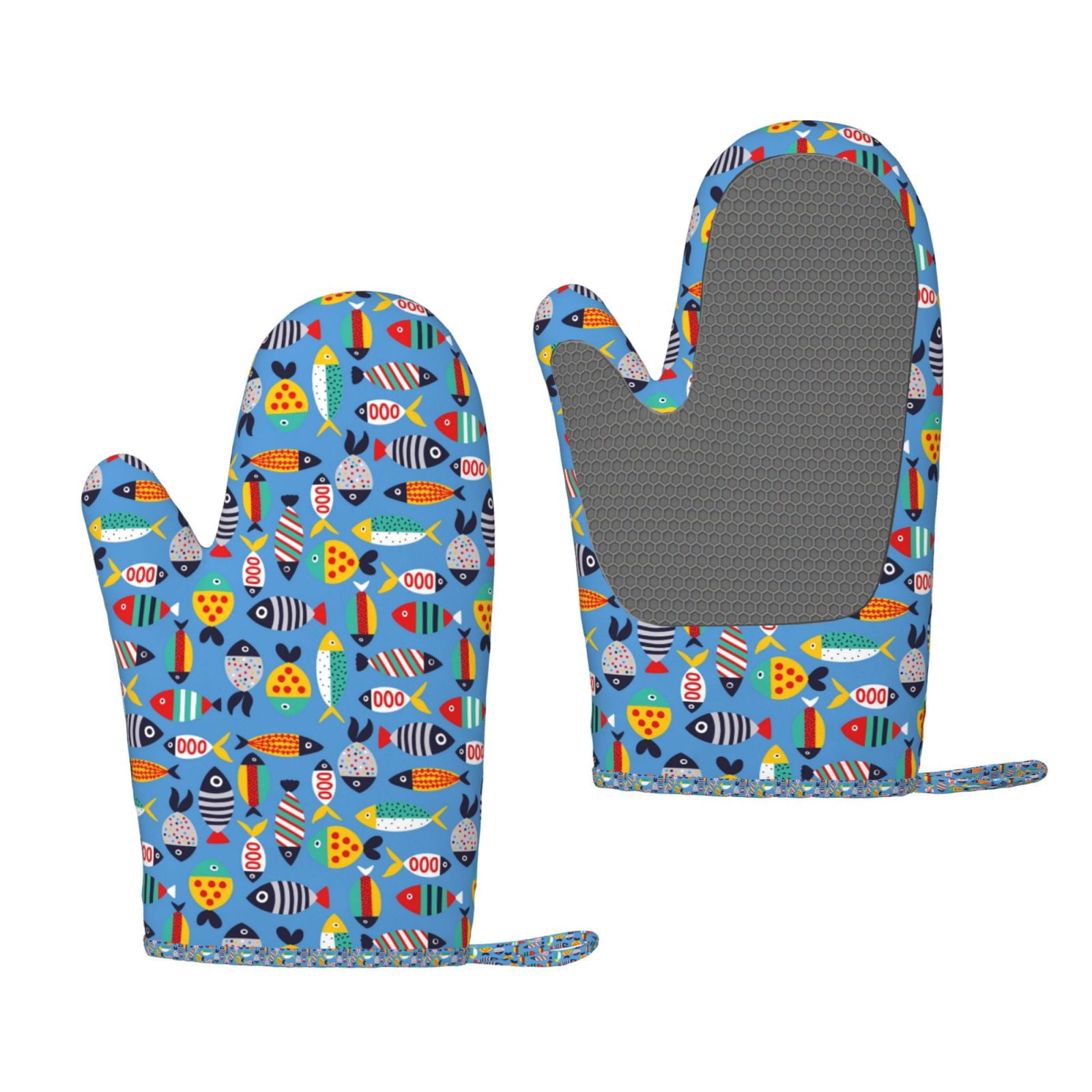 Cauagu Cute Flat Fish Print Oven Mitts 2 Piece Set,BBQ Gloves Grilling ...