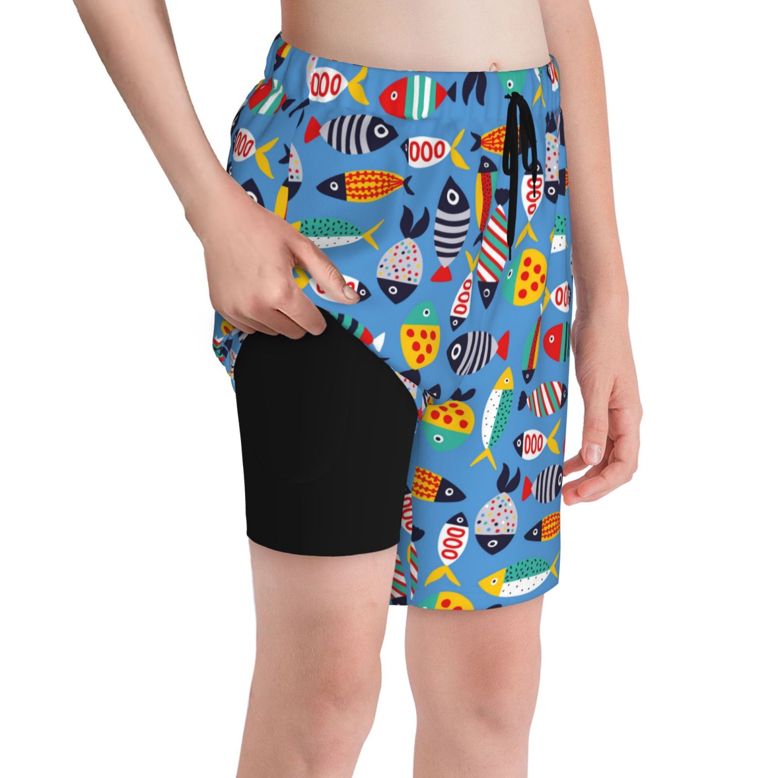 Cauagu Cute Flat Fish Print Swim Trunks for Men,Youth Boys Swim Shorts ...