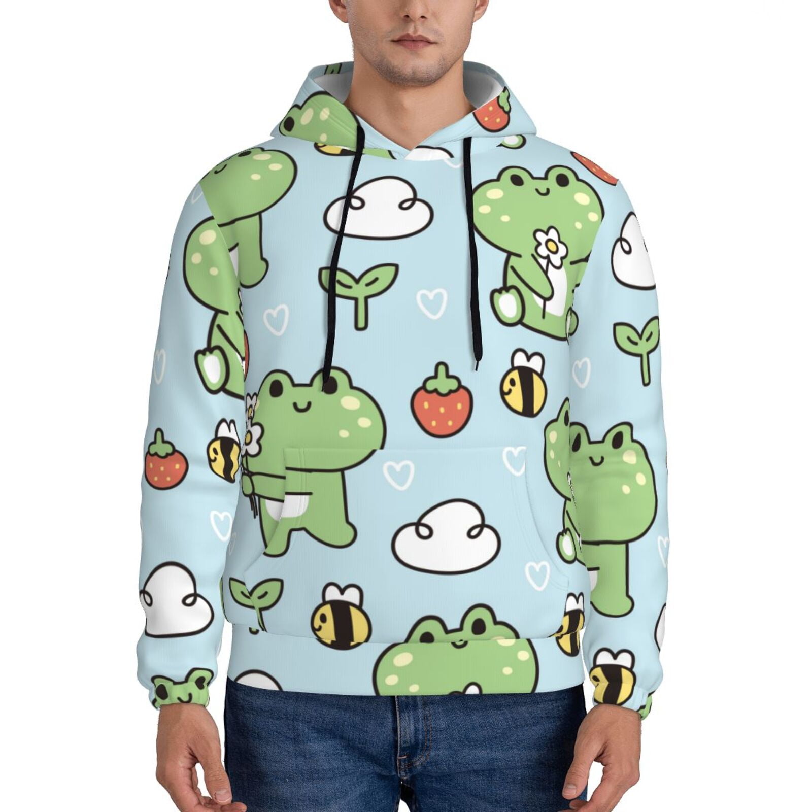 Cauagu Cute Floral Frog for Men's Pullover Hooded Sweatshirt Athletic ...