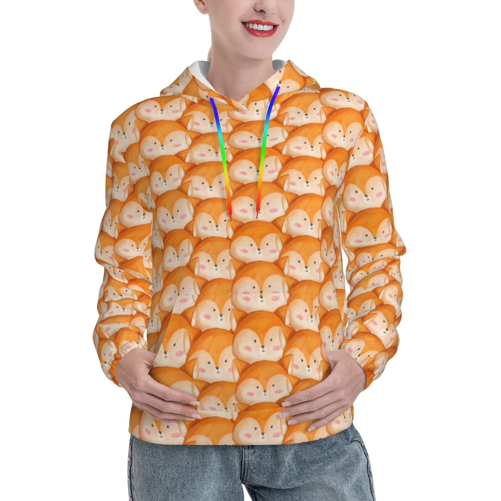 Cauagu Cute Fox Faces Pattern for Women's Hooded Sweatshirts Pullover ...