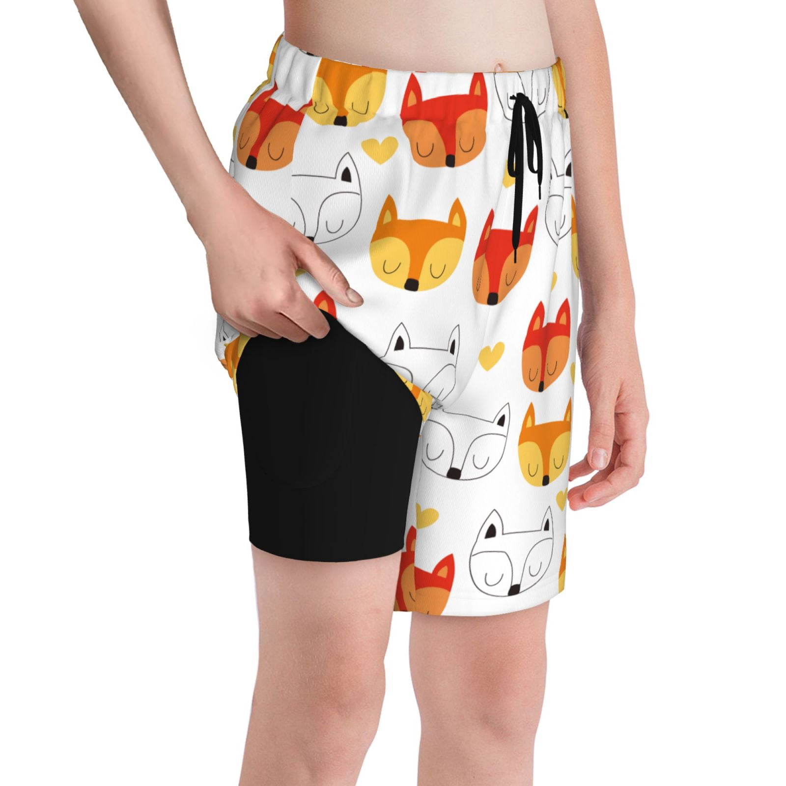 Cauagu Cute Fox with Heart Print Swim Trunks for Men,Youth Boys Swim ...
