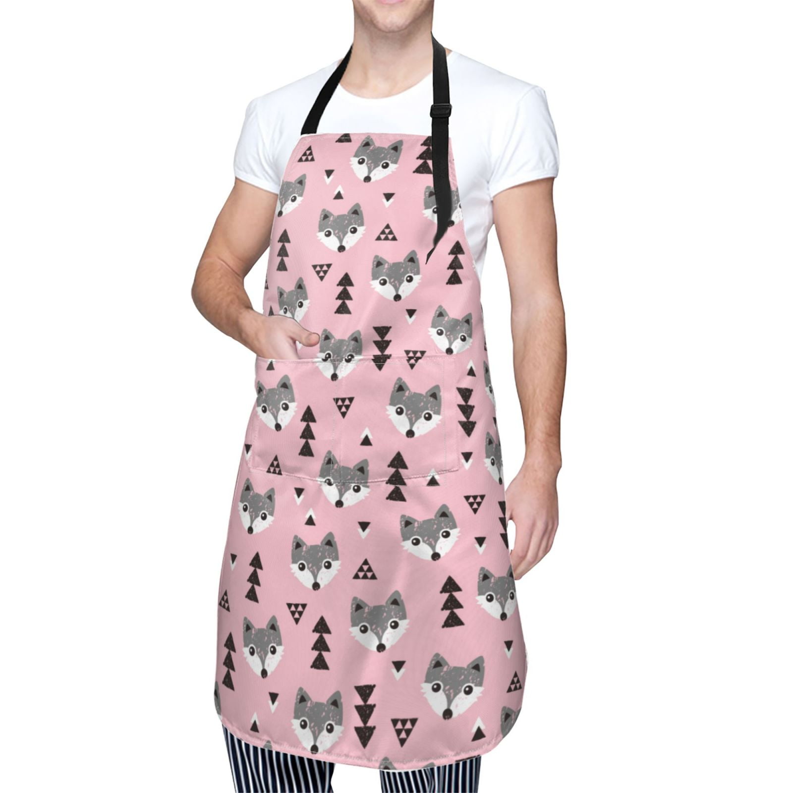 Cauagu Cute Fox Pink Tree Aprons with Pockets,Waterproof Apron for ...