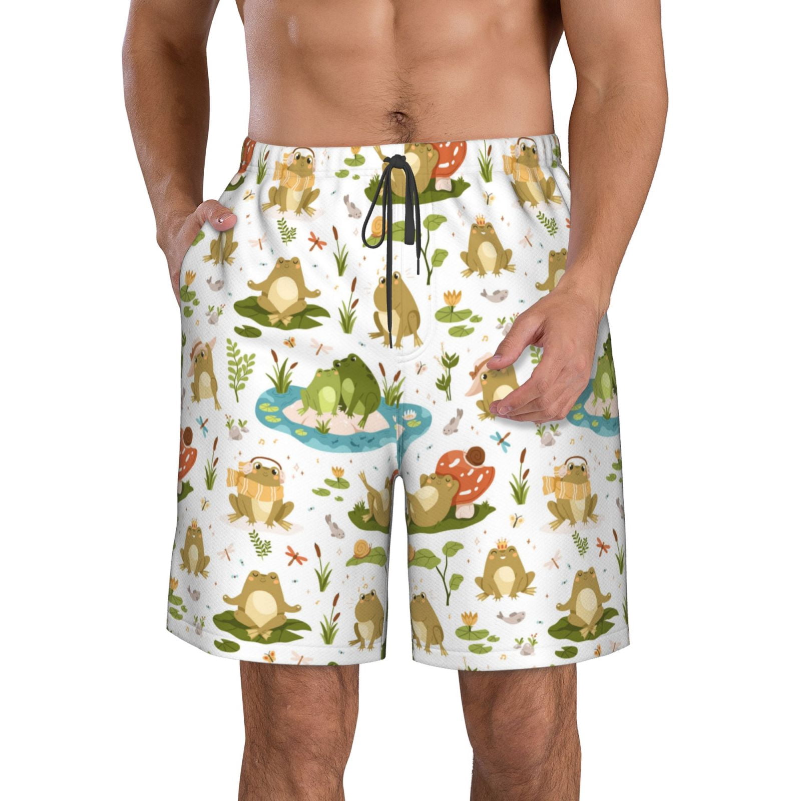 Cauagu Cute Frog Print Men's Swim Trunks,Hawaiian Bathing Suit ...