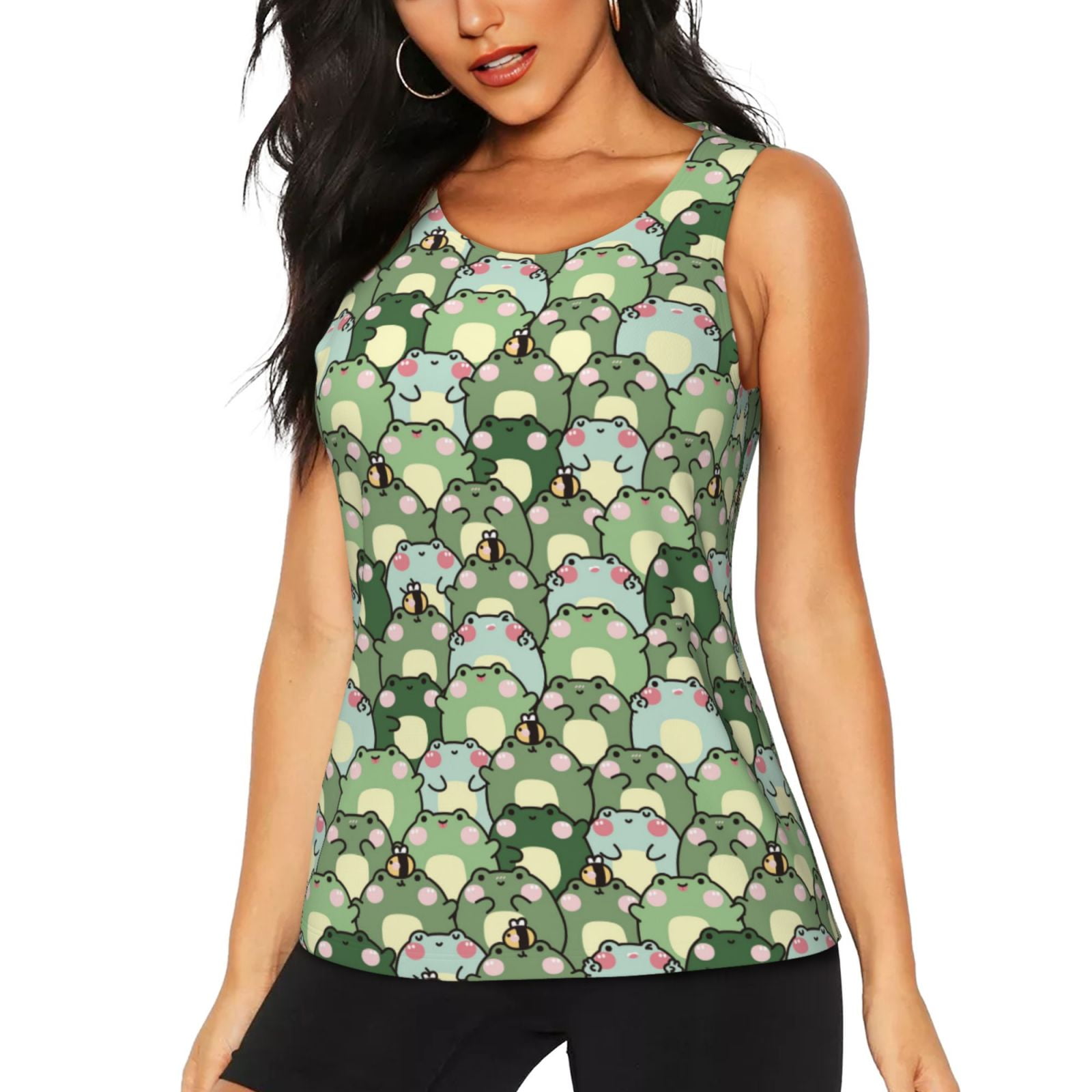 Cauagu Cute Frog for Women's Workout Tank Tops Sleeveless Running Loose ...