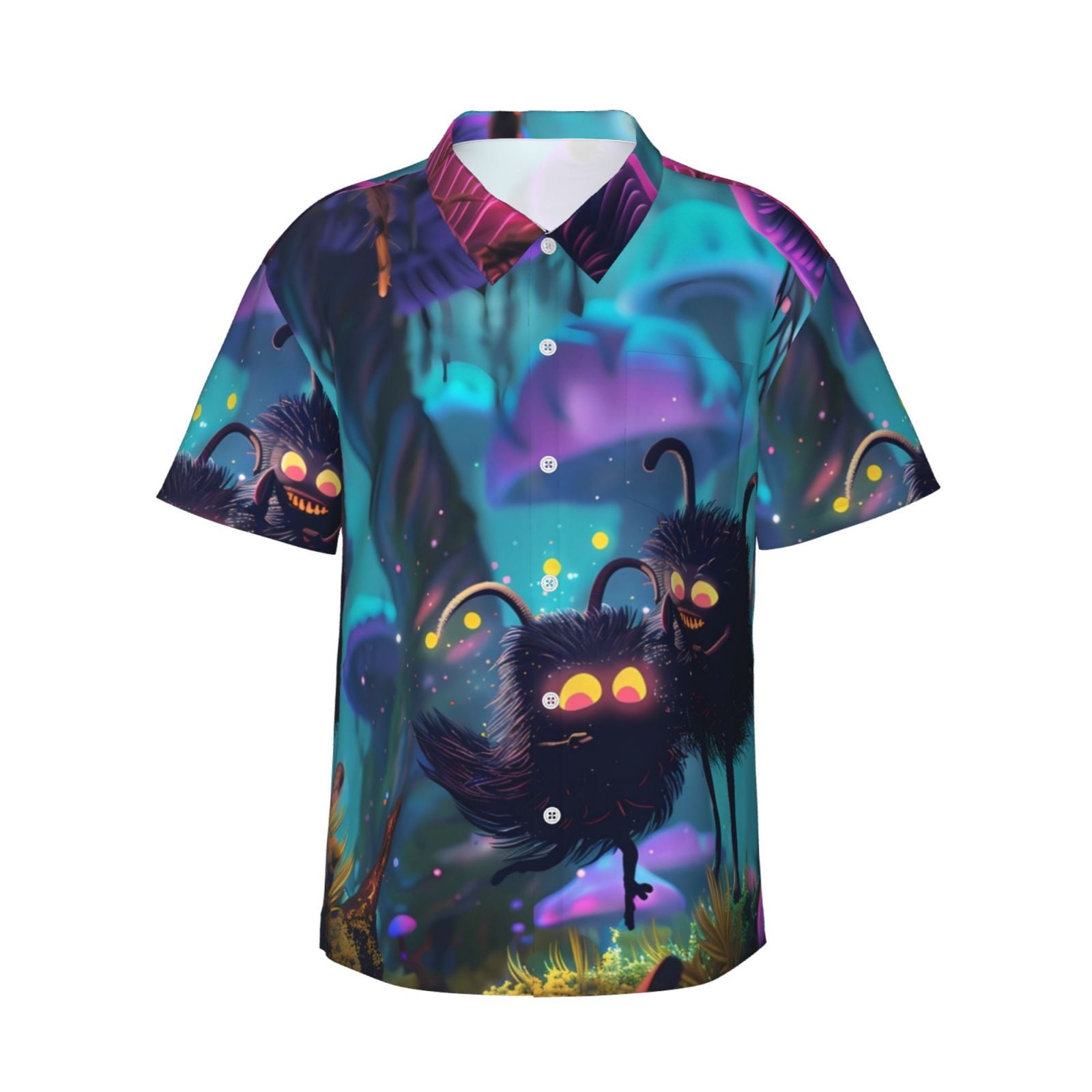 Cauagu Cute Fuzzy Fantasy Creatures Print Hawaiian Shirt for Men,Casual ...