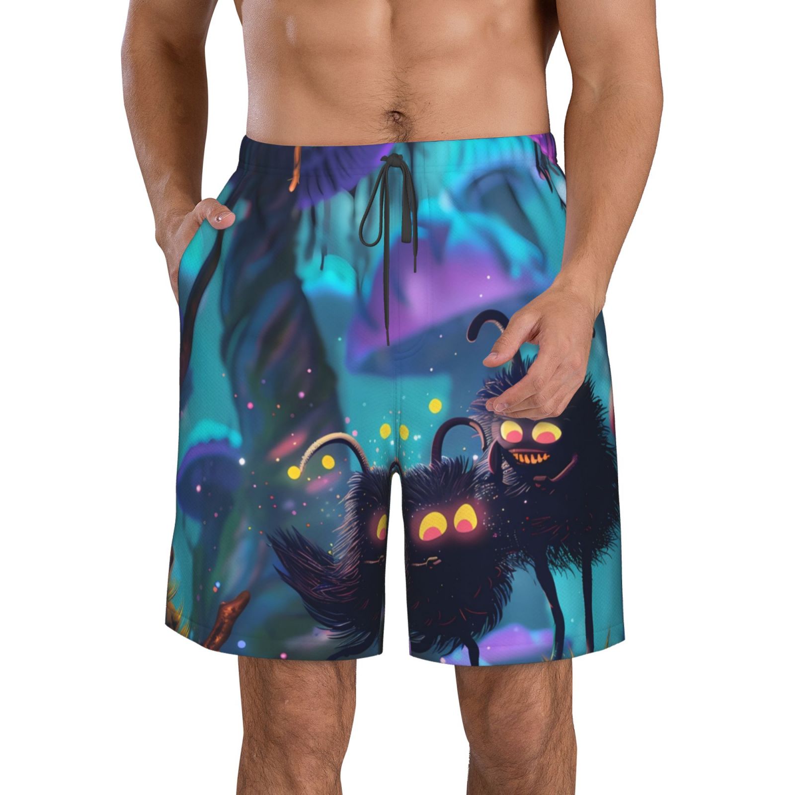 Cauagu Cute Fuzzy Fantasy Creatures Print Men's Swim Trunks,Hawaiian ...