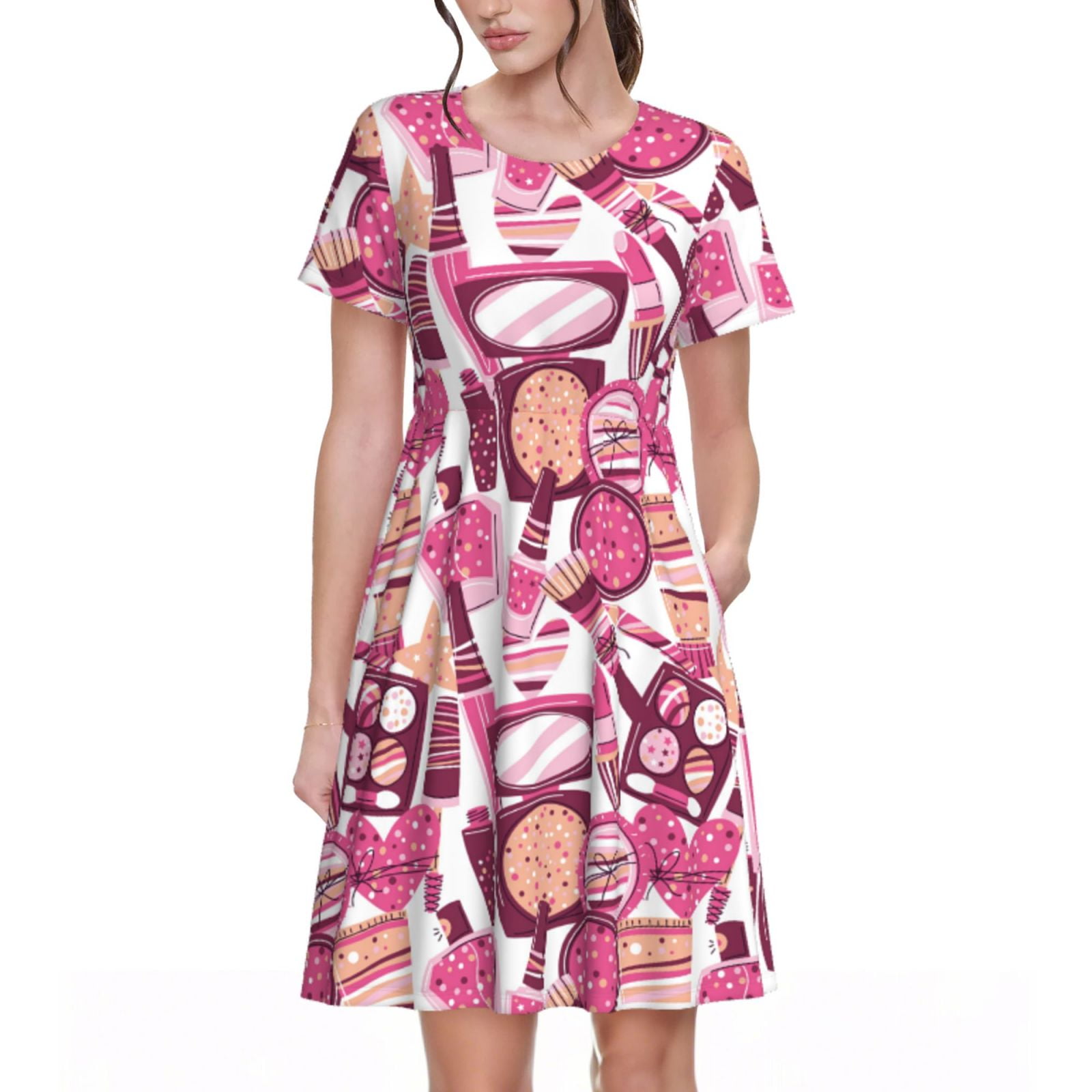 Cauagu Cute Girl Print Summer Dresses for Women 2025 Loose Short Sleeve ...